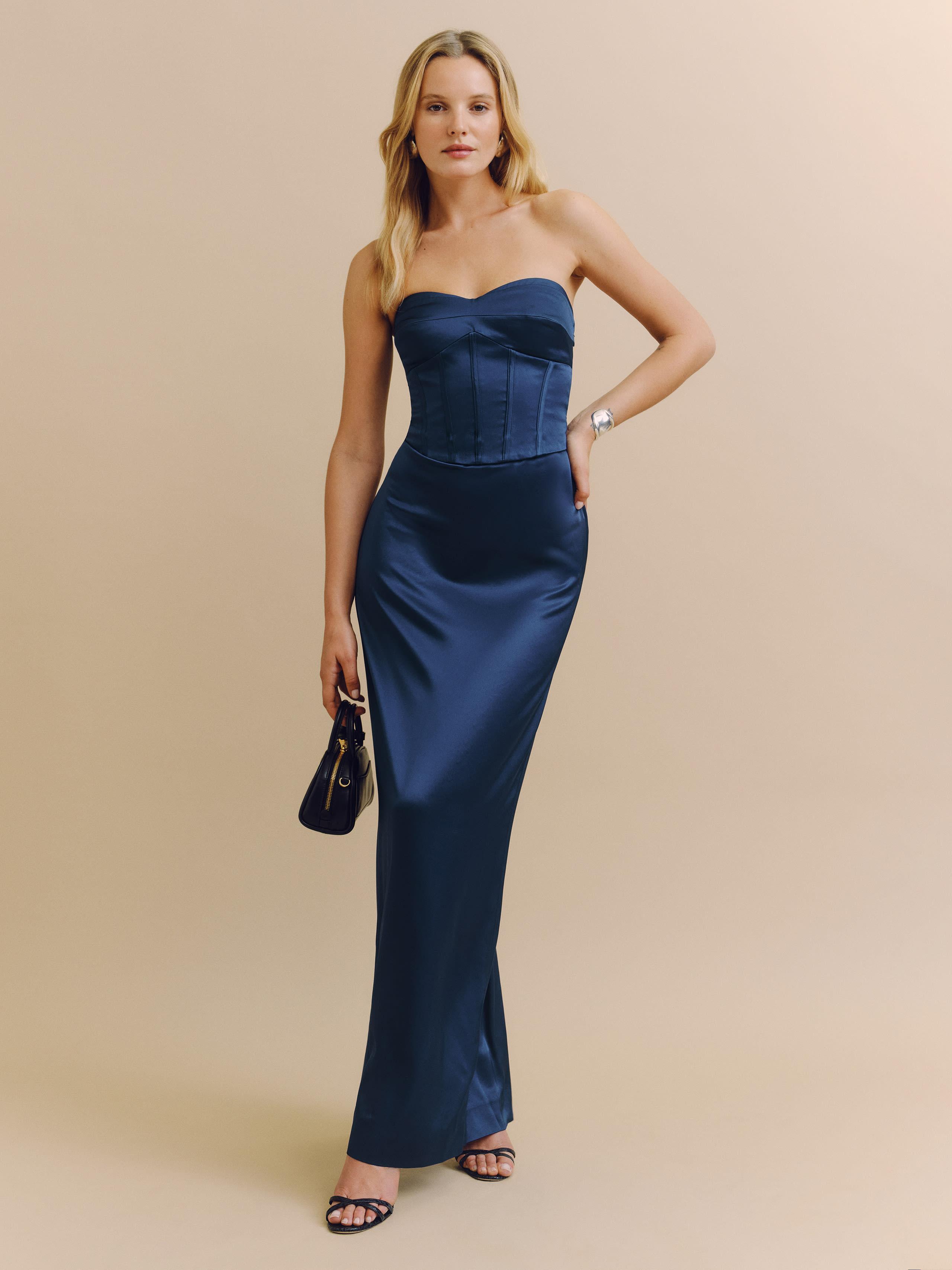 Reformation Ariyah Satin Dress in Blue | Lyst
