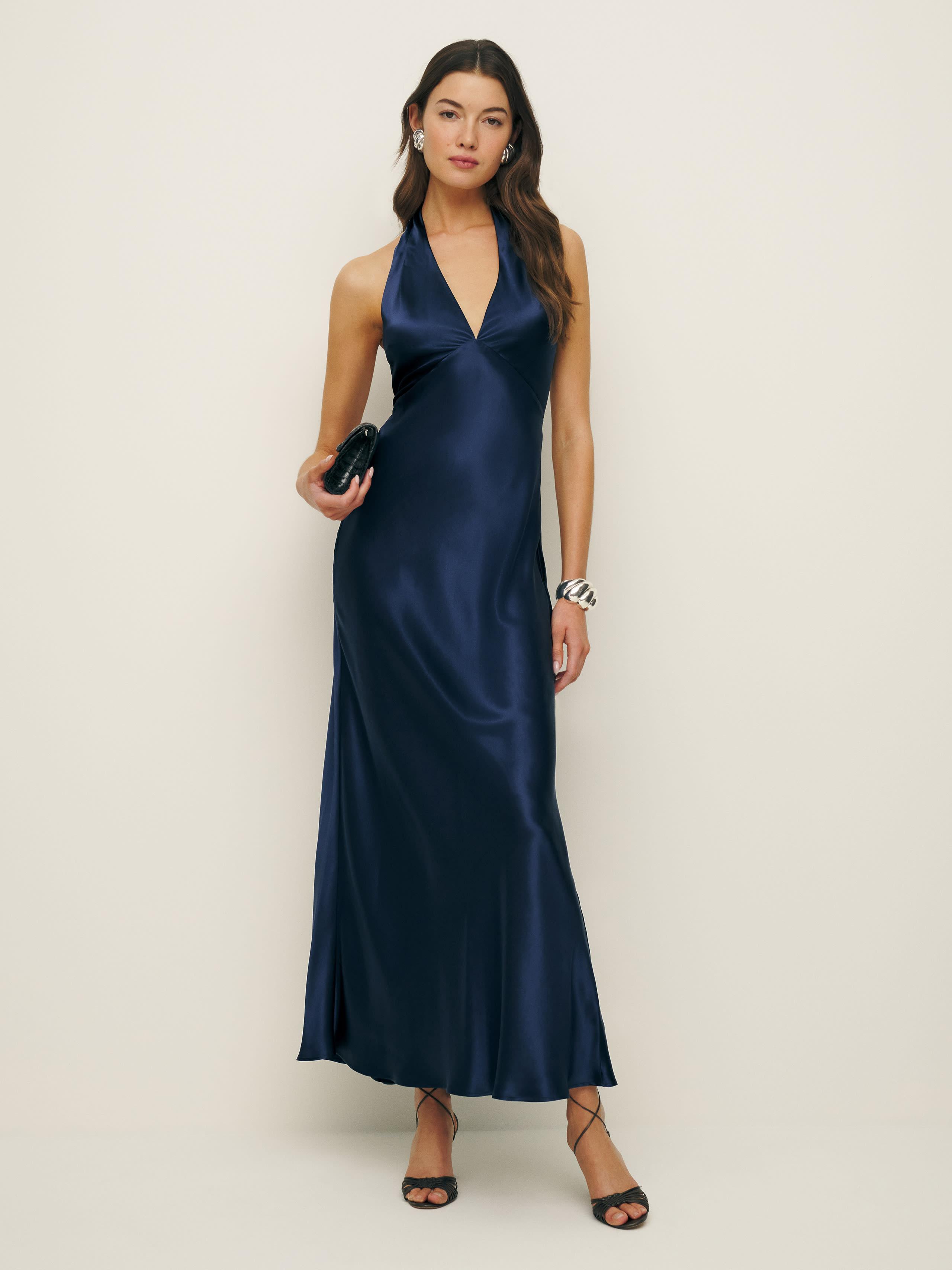 Reformation Daniela Silk Dress in Blue | Lyst