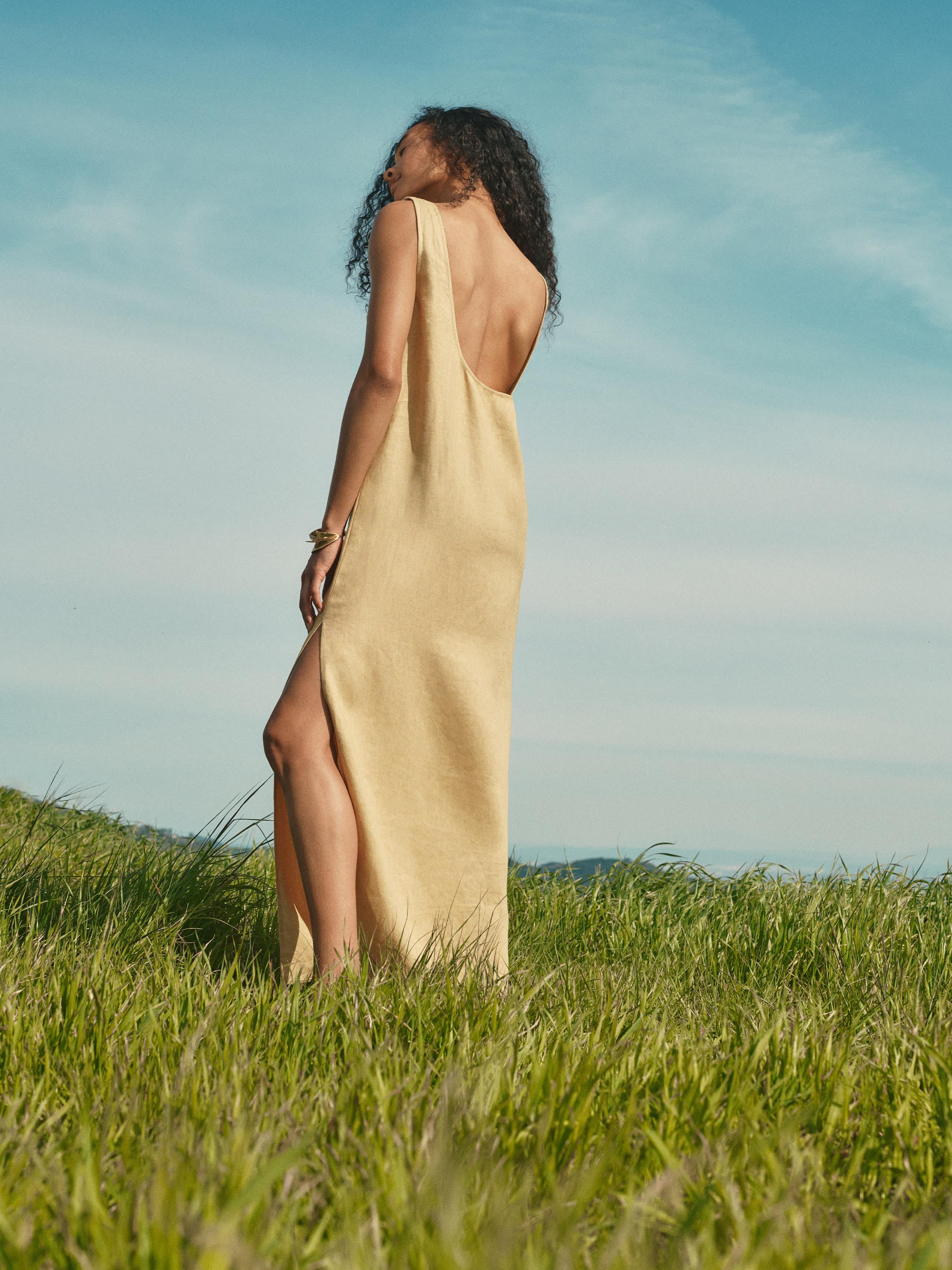 Reformation Marcie Linen Dress in Green | Lyst