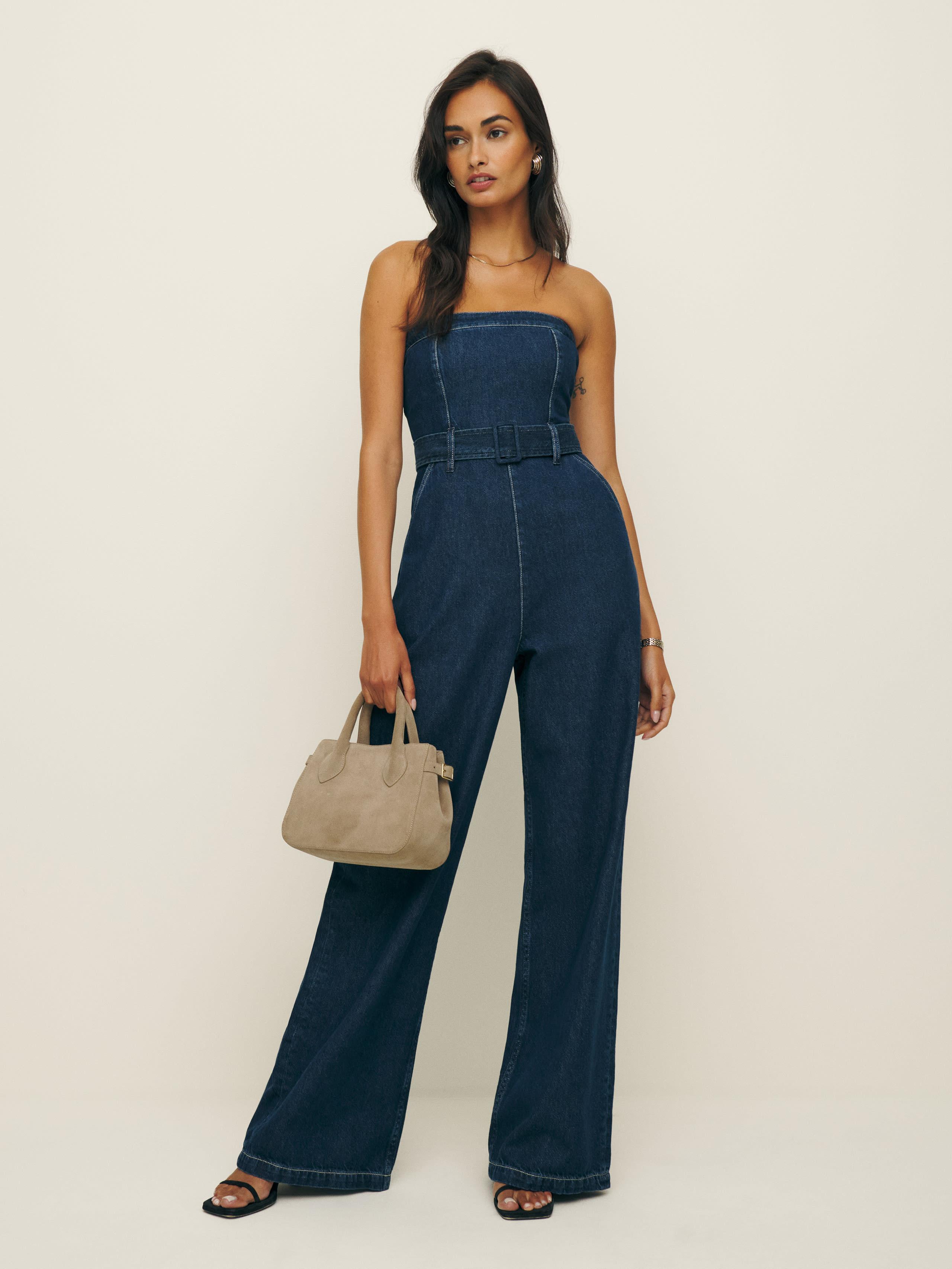 Reformation Eva Denim Jumpsuit in Blue | Lyst