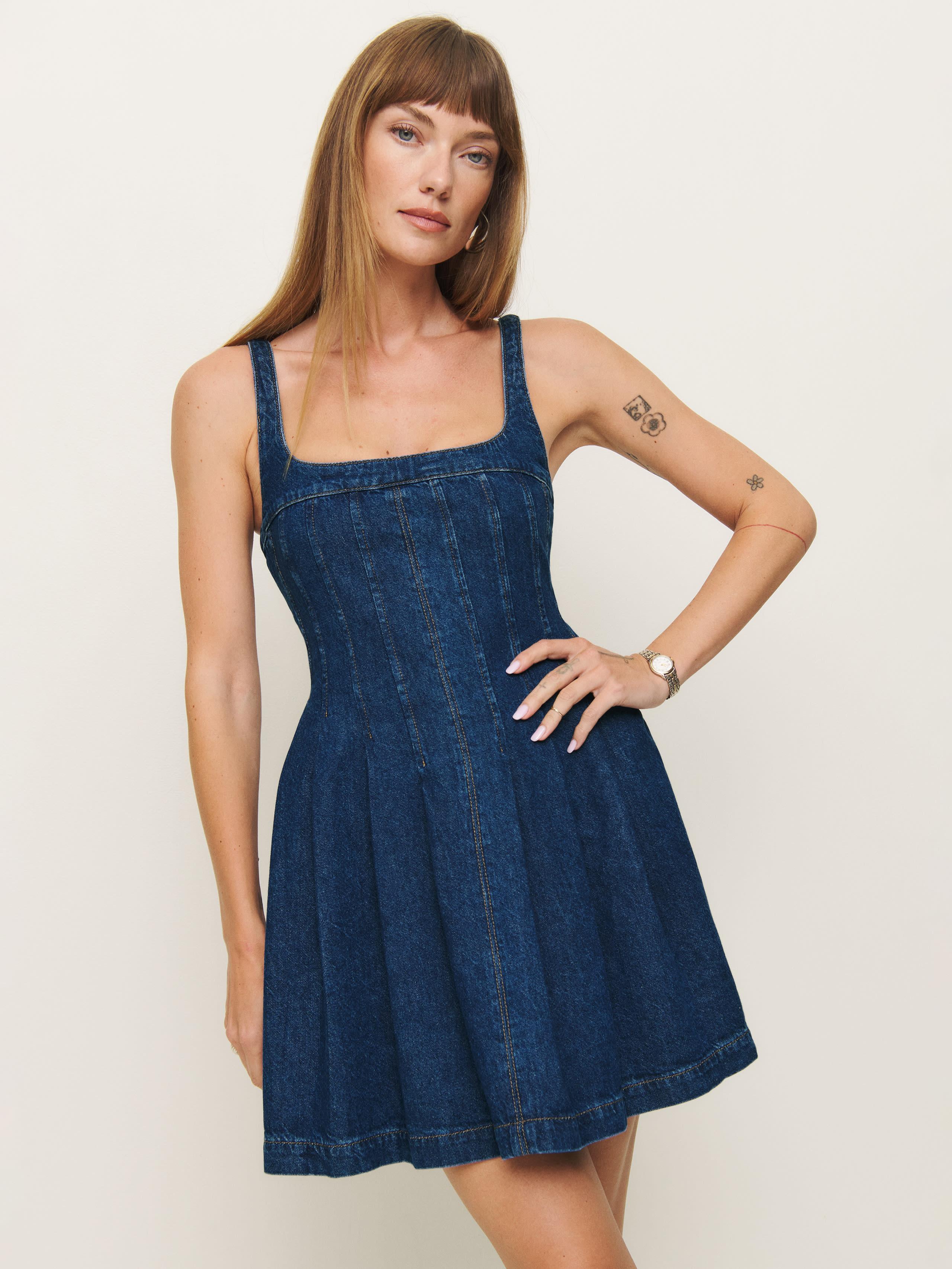 Reformation Denim Mini Dress in Blue | Lyst