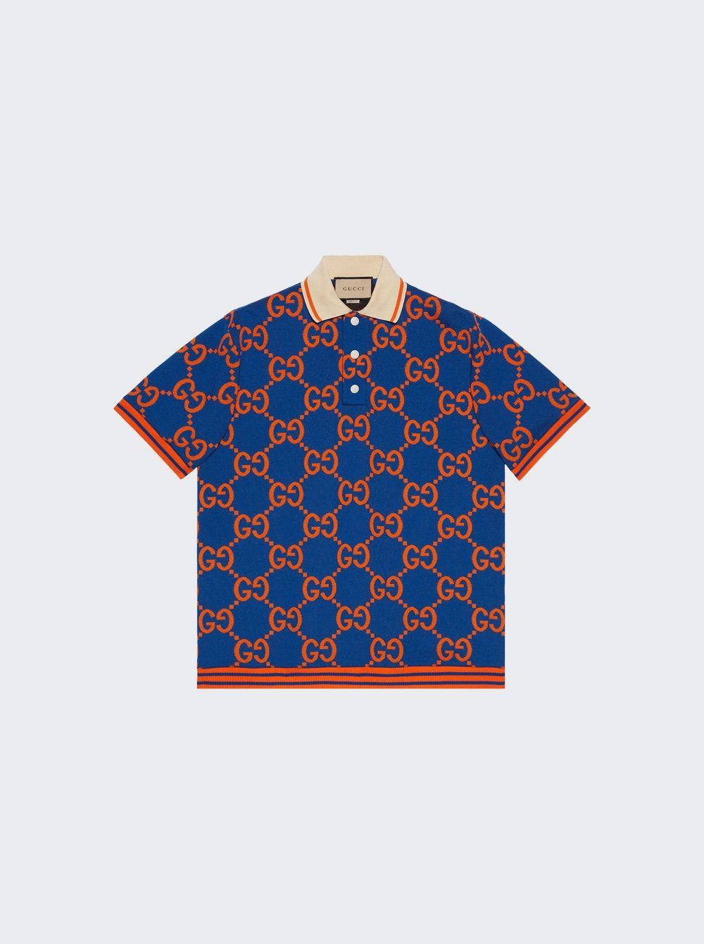 Gucci Monogram-print Stretch-woven Blend Polo Shirt in Blue for Men | Lyst