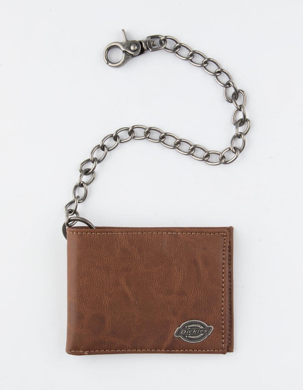 Dickies Men's Leather Slimfold Wallet With Chain | semashow.com