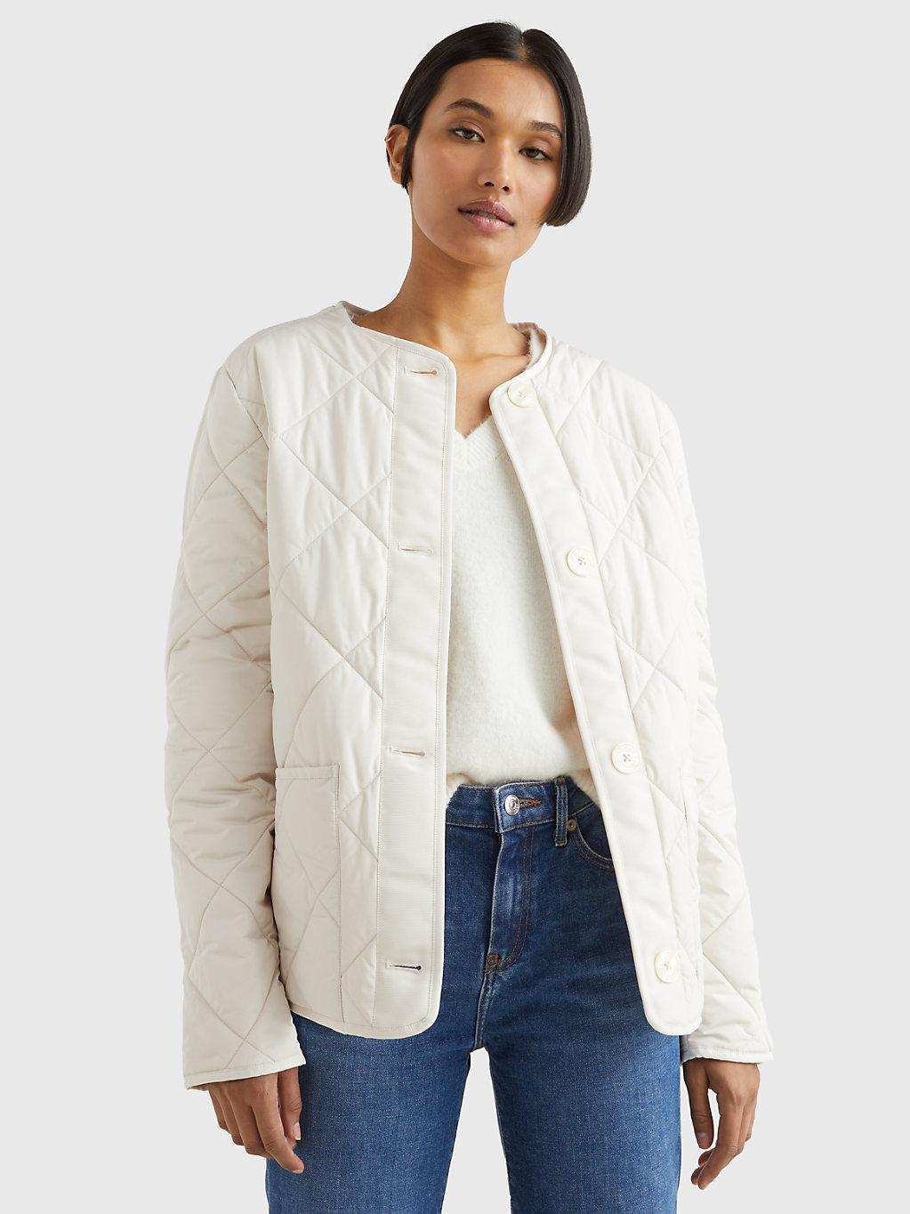Tommy Hilfiger Quilted Collarless Padded Short Jacket in White | Lyst UK
