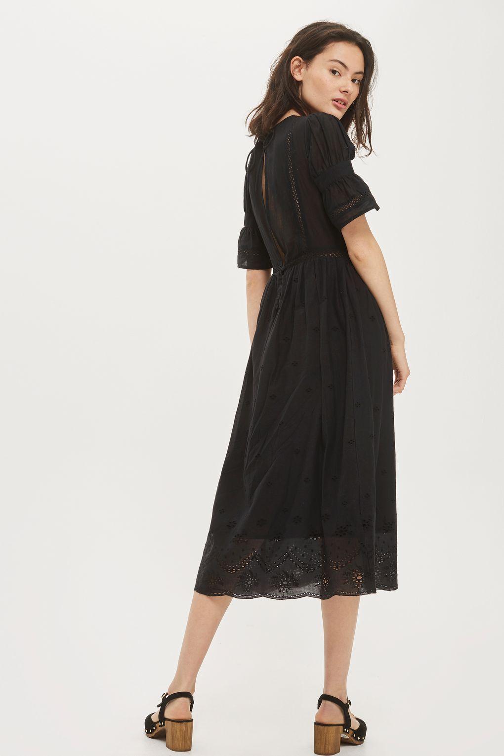 Topshop Cotton Broderie Midi Dress In Black Lyst
