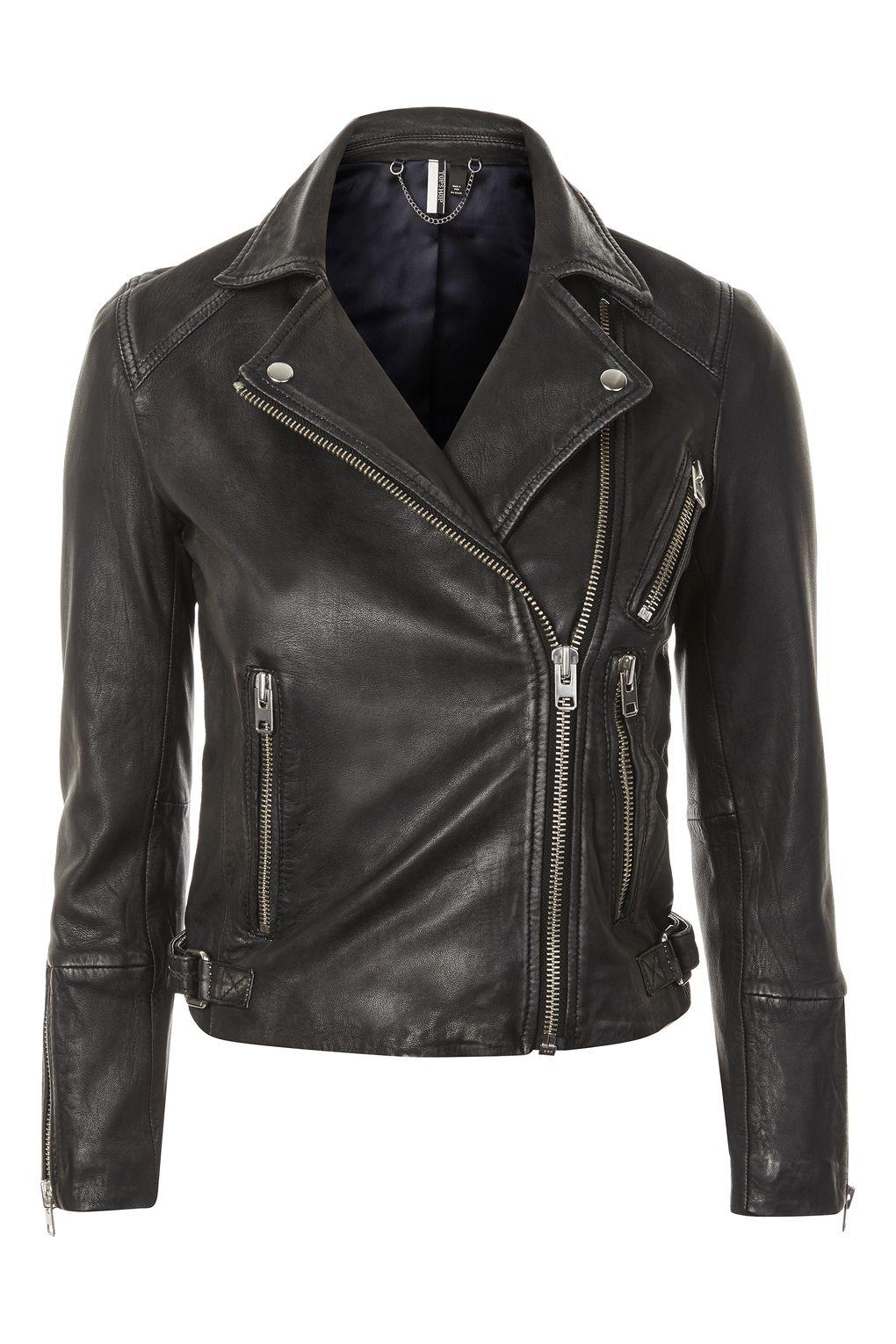 Topshop Washed Leather Biker Jacket in Black | Lyst Topshop Washed Leather Biker Jacket in Black | Lyst