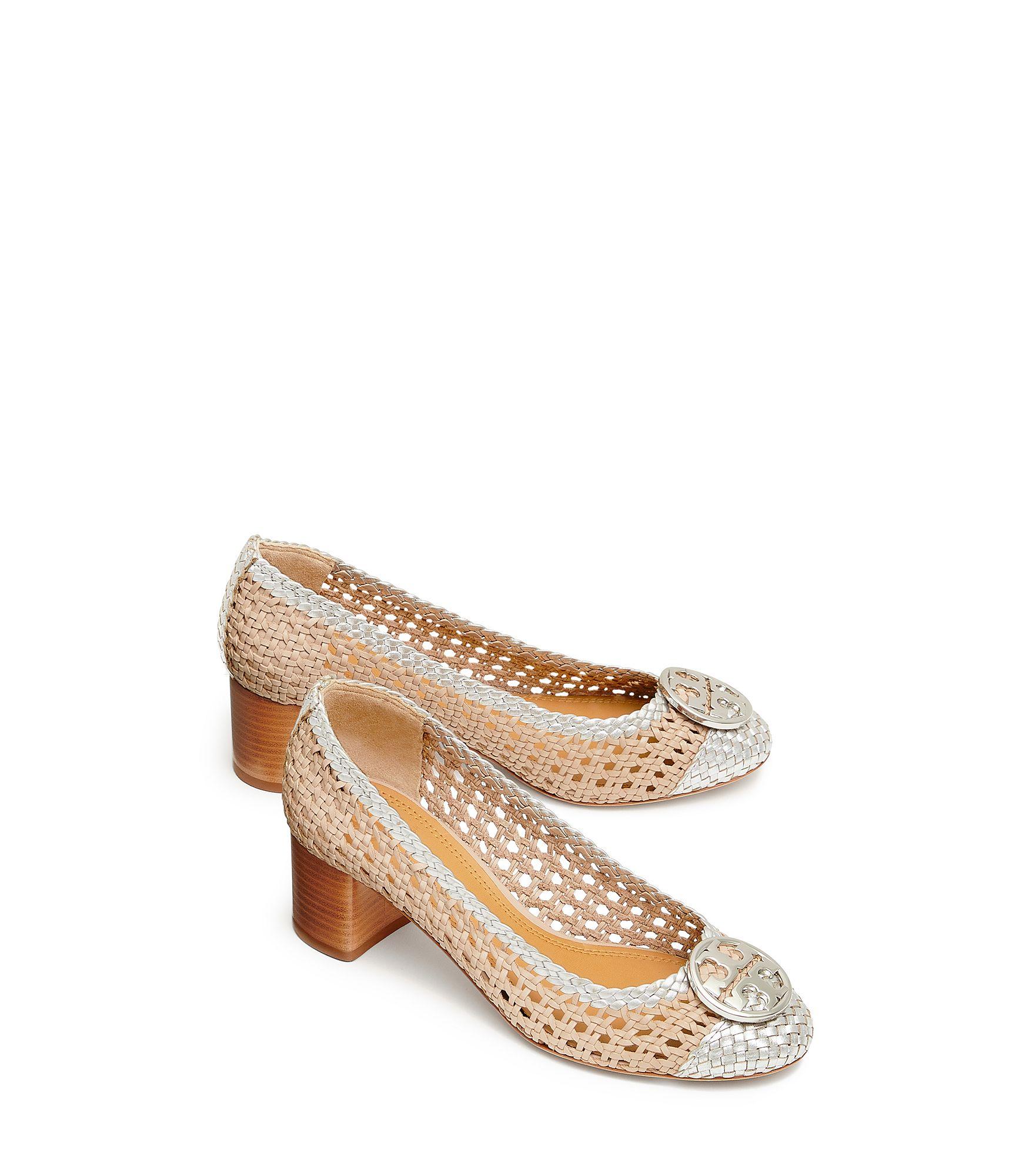 Tory Burch Leather Chelsea Woven Metallic Cap-toe Pump - Lyst