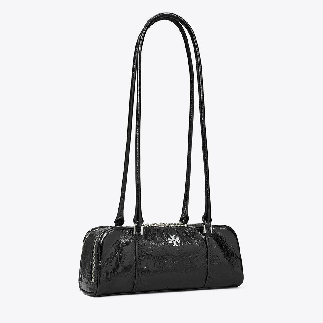Tory Burch Crinkle Leather Double-Zip Satchel Bag in Black | Lyst