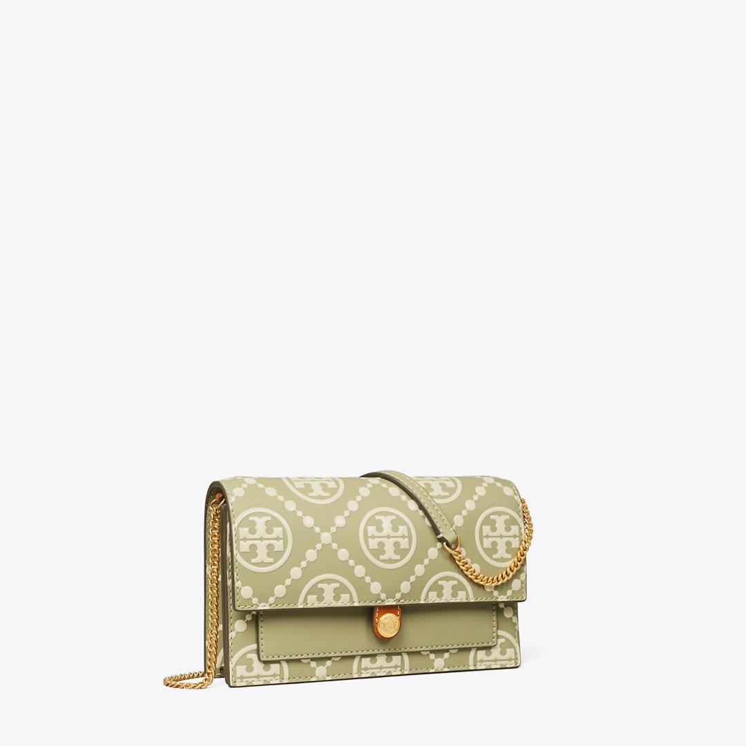 Tory Burch T Monogram Contrast Embossed Chain Wallet in Metallic | Lyst