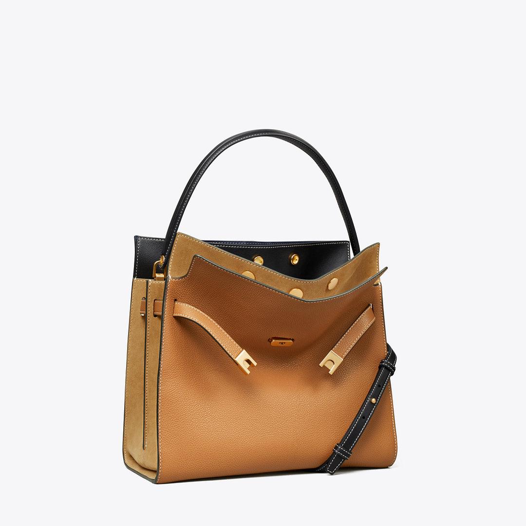 Tory Burch Lee Radziwill Pebbled Double Bag in Brown | Lyst