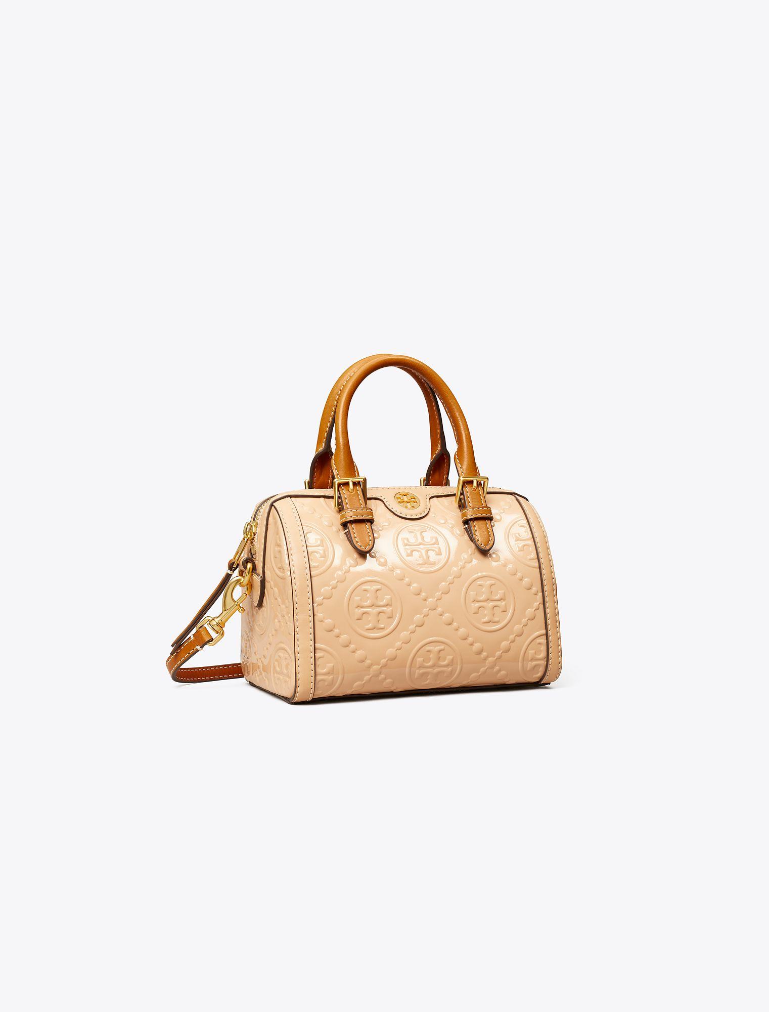 Tory Burch T Monogram Patent Embossed Petite Barrel Bag in Metallic | Lyst