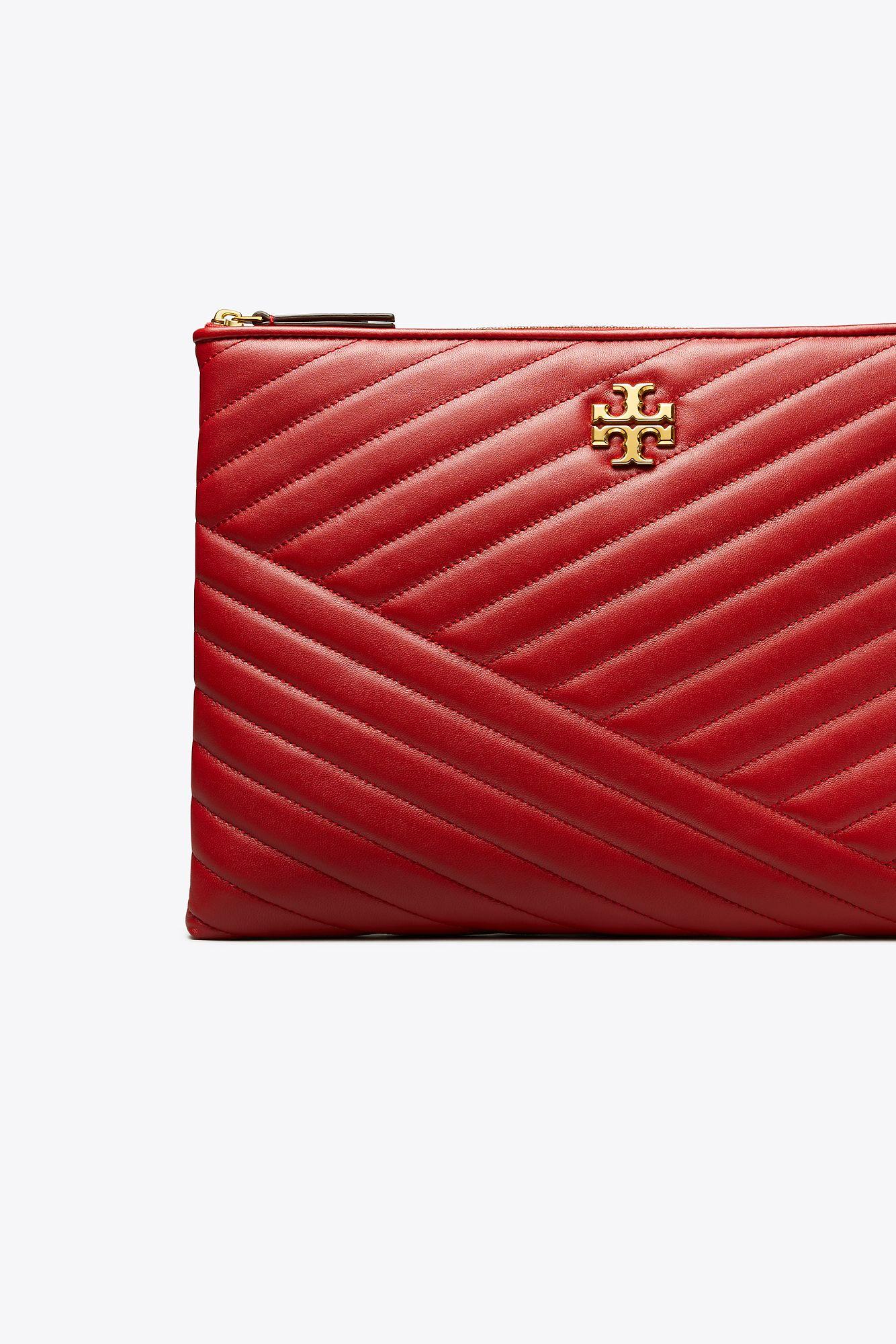 Tory Burch Leather Kira Chevron Pouch in Red - Lyst