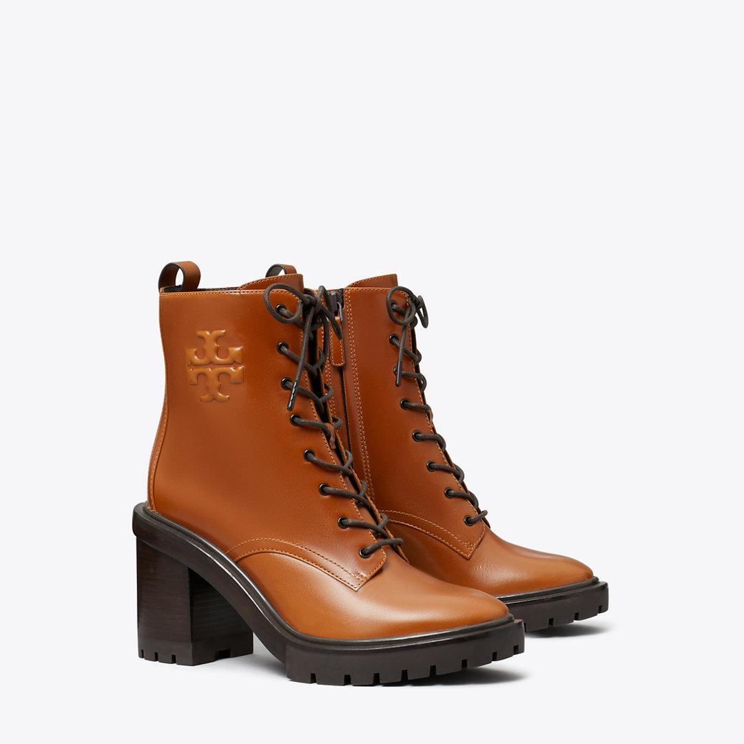 Tory Burch Double T Lug Ankle Boot in Brown | Lyst