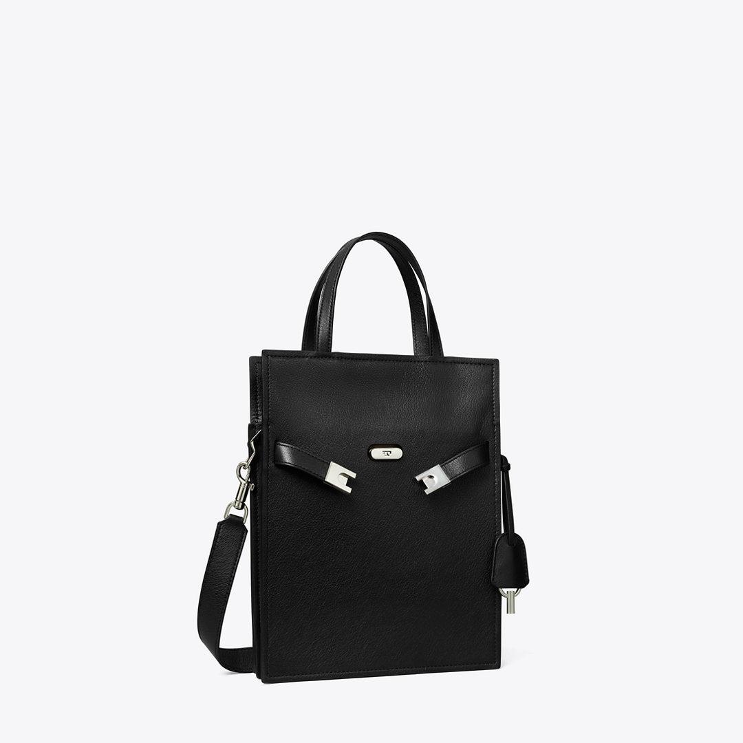 Tory Burch Patent Leather T-Lock Belt Shopper in Black | Lyst