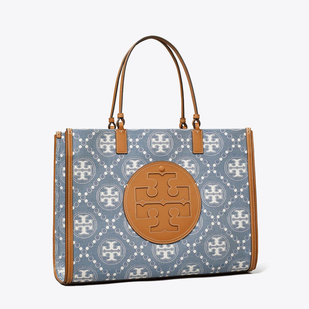 Tory Burch Ella T Monogram Denim Tote in Blue | Lyst