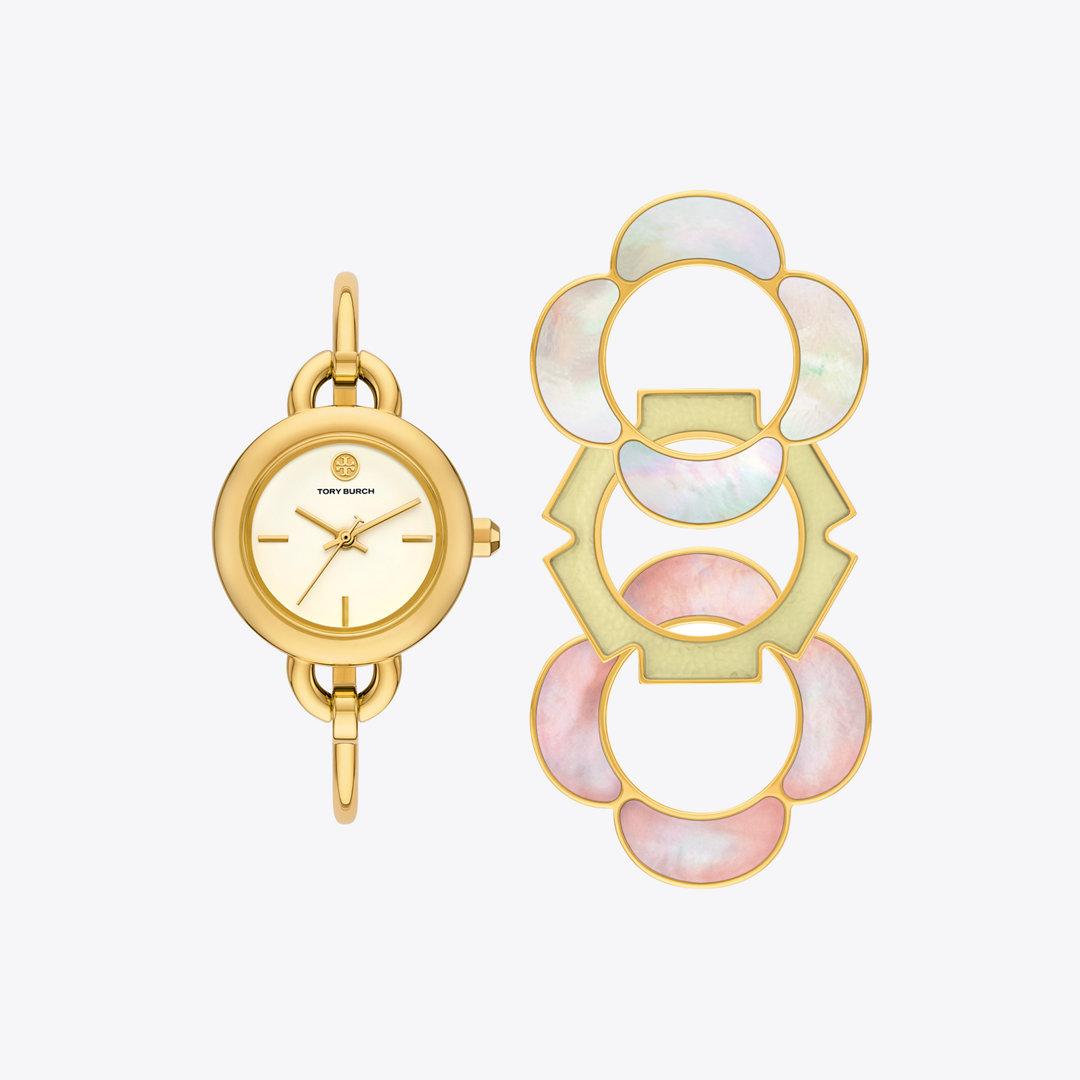 Tory Burch Interchangeable Floral Top Ring Bangle Set in Metallic | Lyst