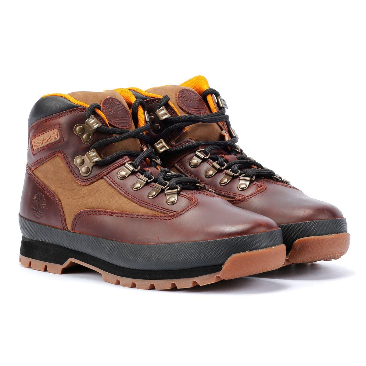 Timberland Euro Hiker Leather Burgundy Boots in Brown for Men | Lyst