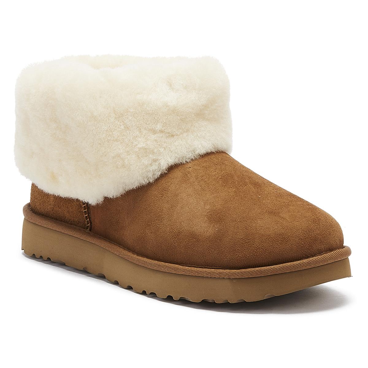 UGG Leather UGG Classic Mini Fluff Womens Chestnut Boots in Tan (Brown ...