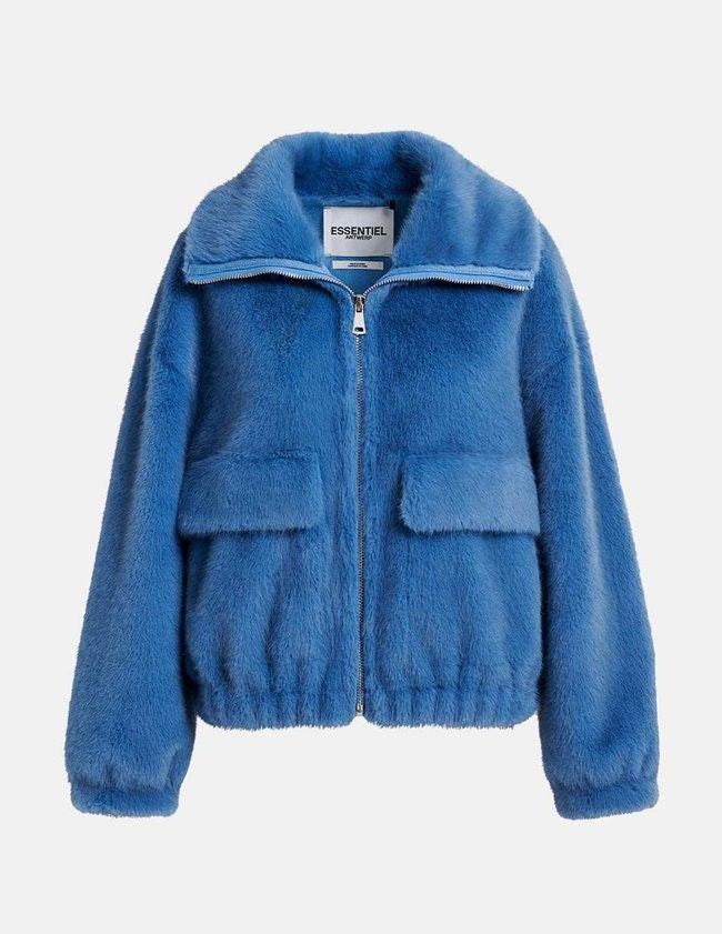 Essentiel Antwerp Genz Faux Fur Jacket in Blue | Lyst