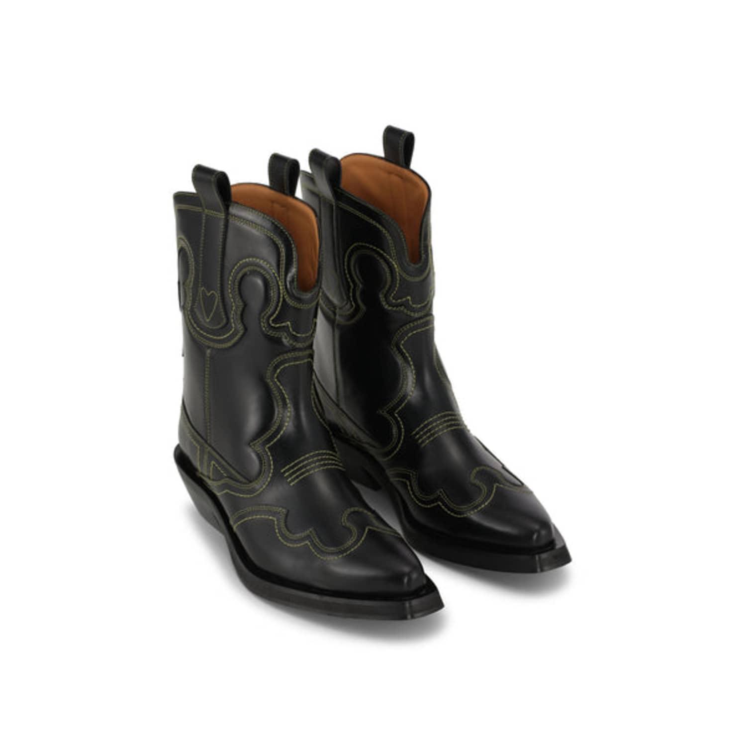 Ganni Low Shaft Embroidered Western Boots in Black | Lyst UK