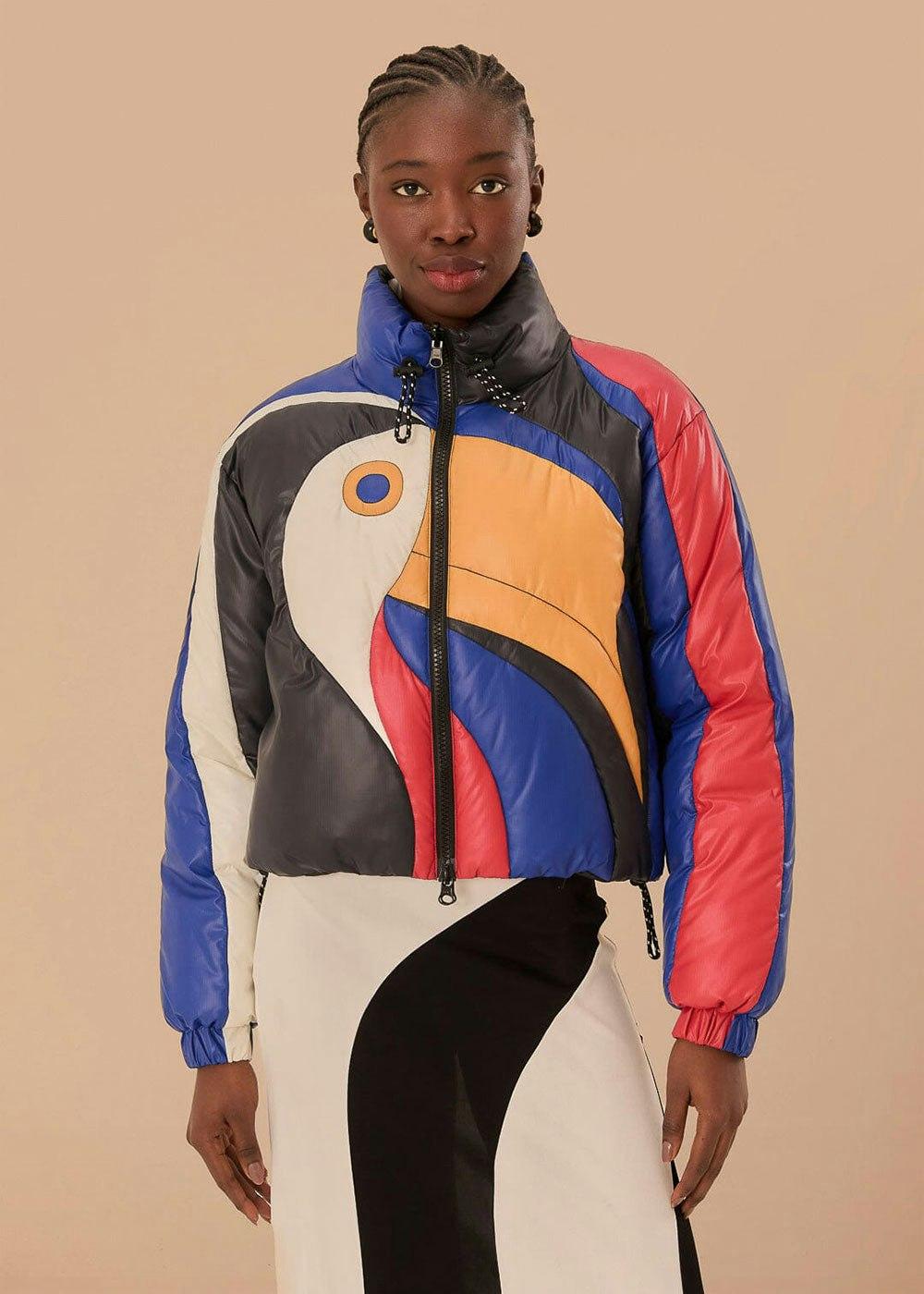 FARM Rio Amanda Stripes Toucan Reversible Puffer Jacket in Blue | Lyst UK