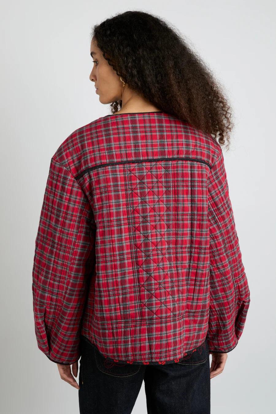 Damson Madder Macy Quilted Jacket Check in Red | Lyst