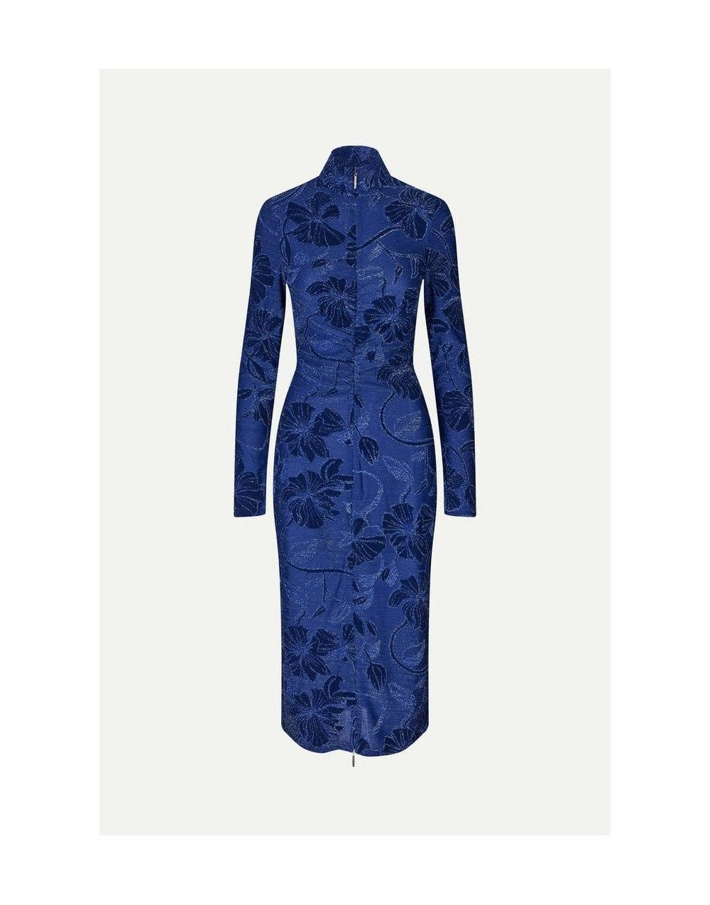 Stine Goya Fine Line Poppies Gathered Midi Dress , Col in Blue | Lyst