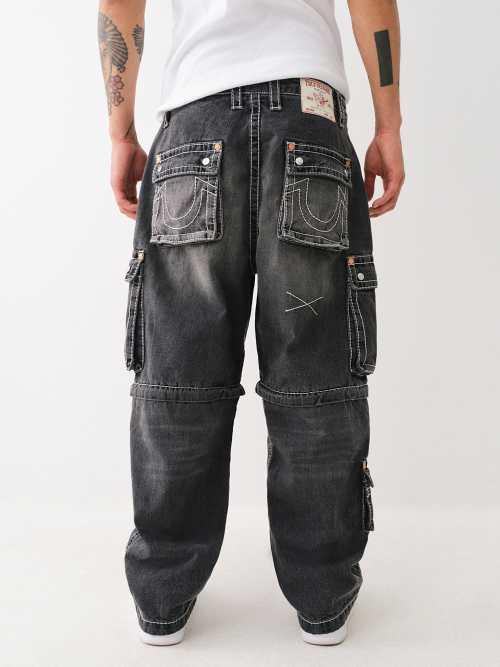 True Religion Convertible Big T Zip Cargo Jean in Gray for True Religion Convertible Big T Zip Cargo Jean in Gray for