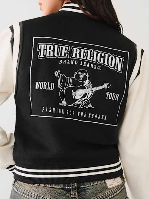 True Religion Embroidered Patch Varsity Jacket in Black | Lyst