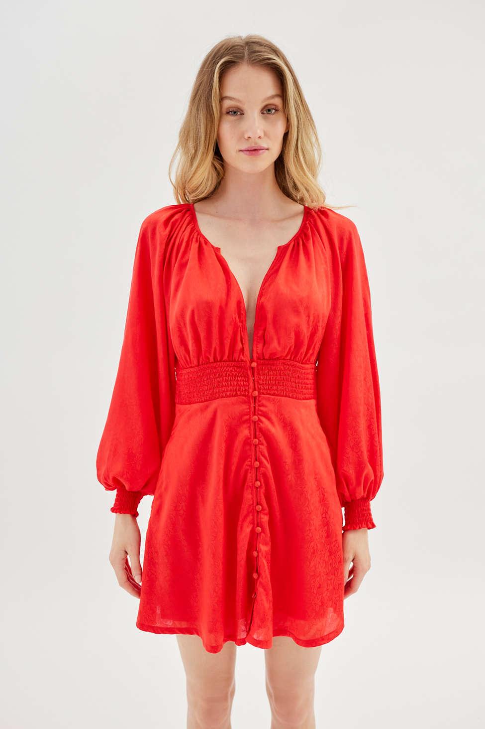 Urban Outfitters Uo Rebecca Long Sleeve Mini Dress In Red Lyst
