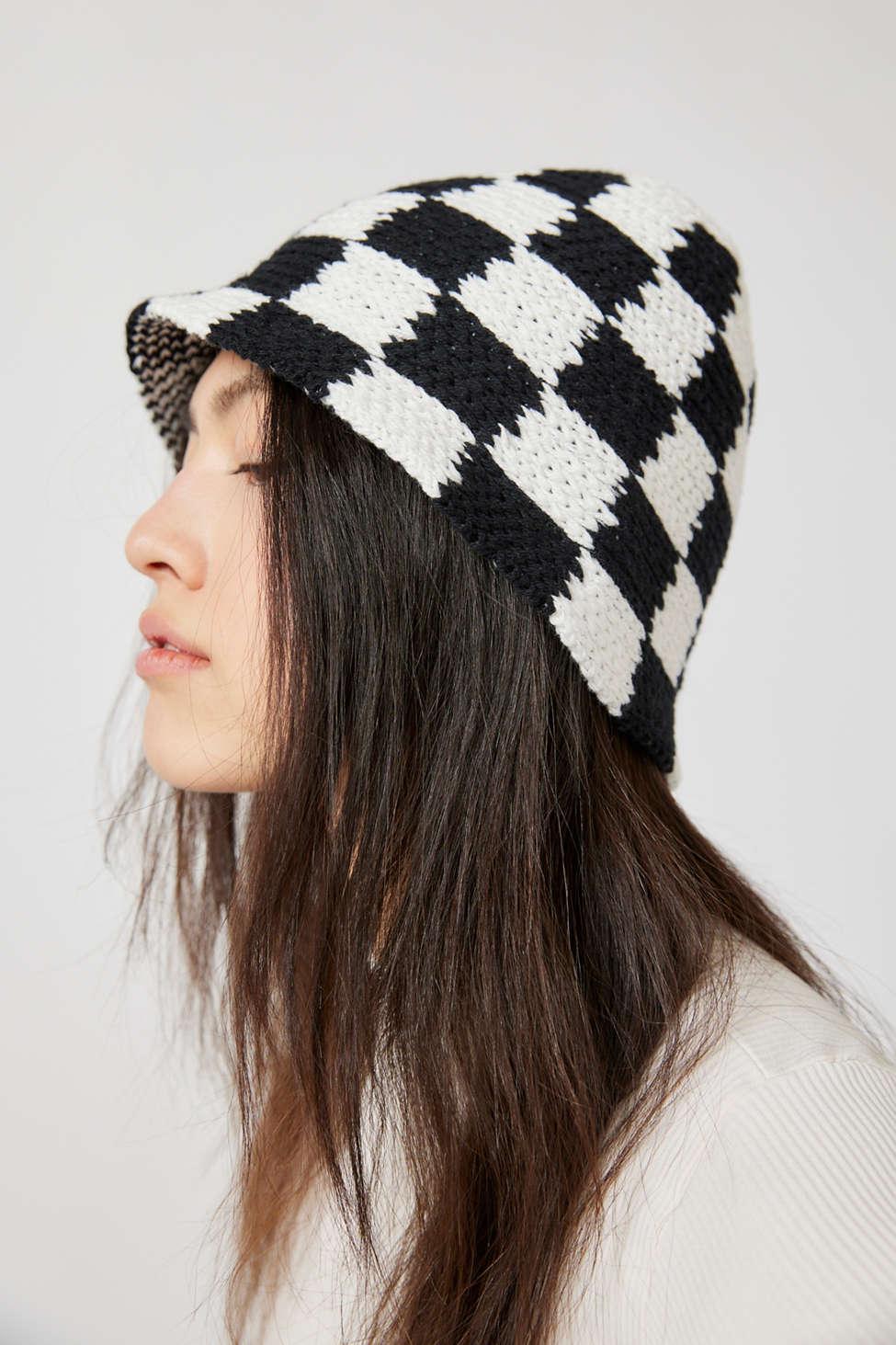 Urban Outfitters Checkered Crochet Bucket Hat In Black Lyst