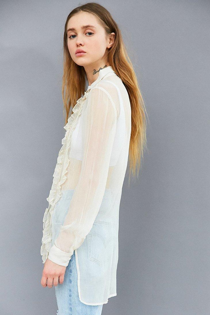 White Sheer Button Down Blouse