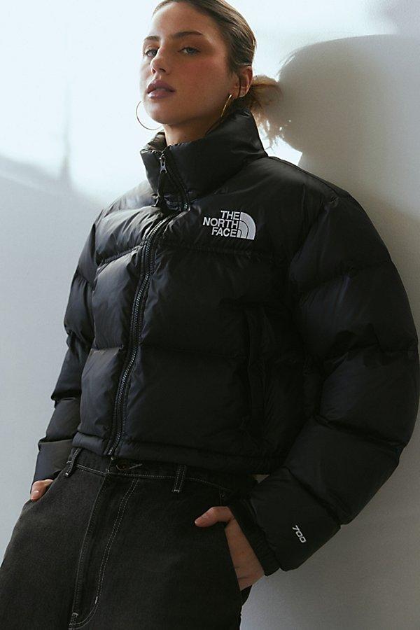 The North Face Nuptse Cropped Puffer Jacket in Black | Lyst
