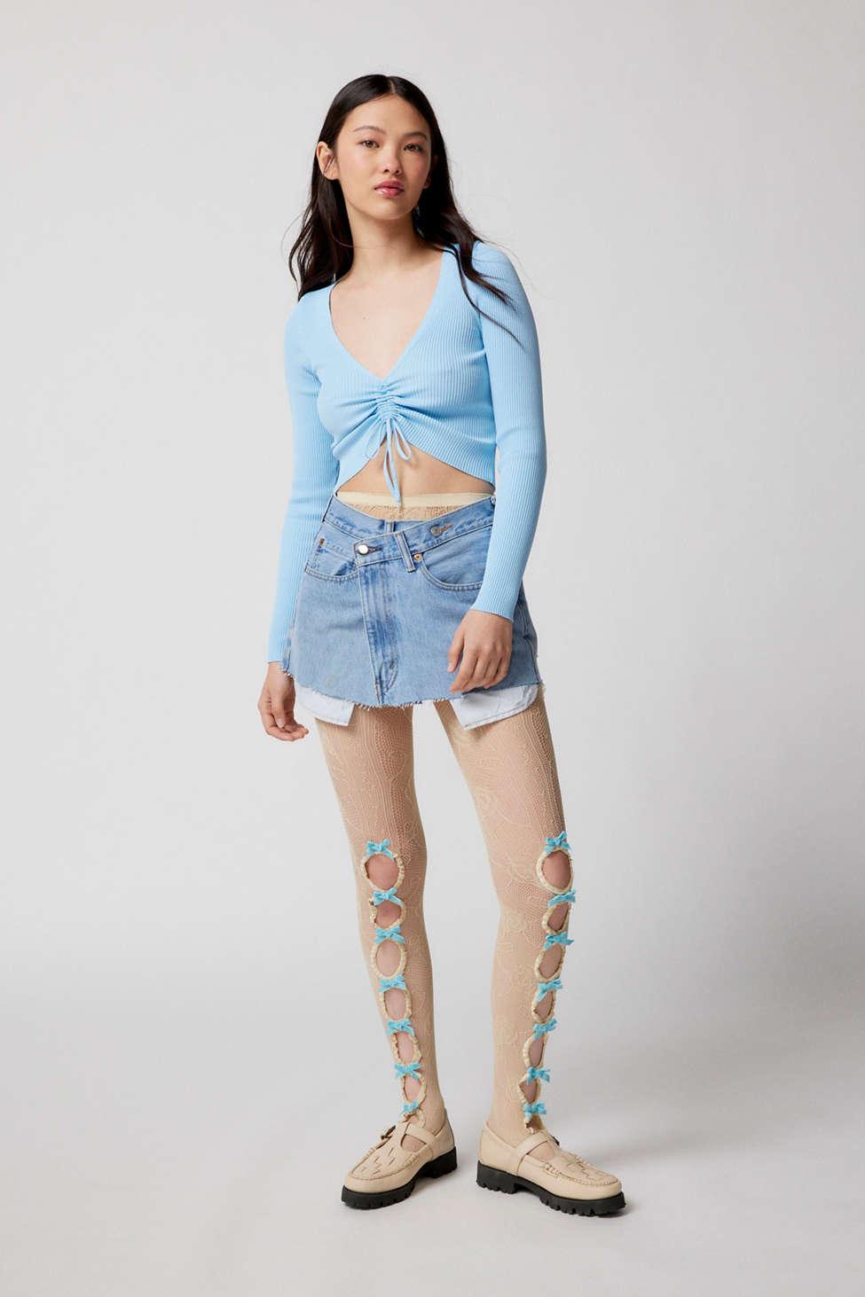 Urban Outfitters Bow Cutout Rose Lace Tight In Beige,at in Blue | Lyst