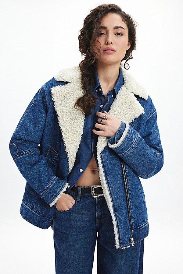 Levi's Piled Fleece Denim Flight Jacket in Blue | Lyst