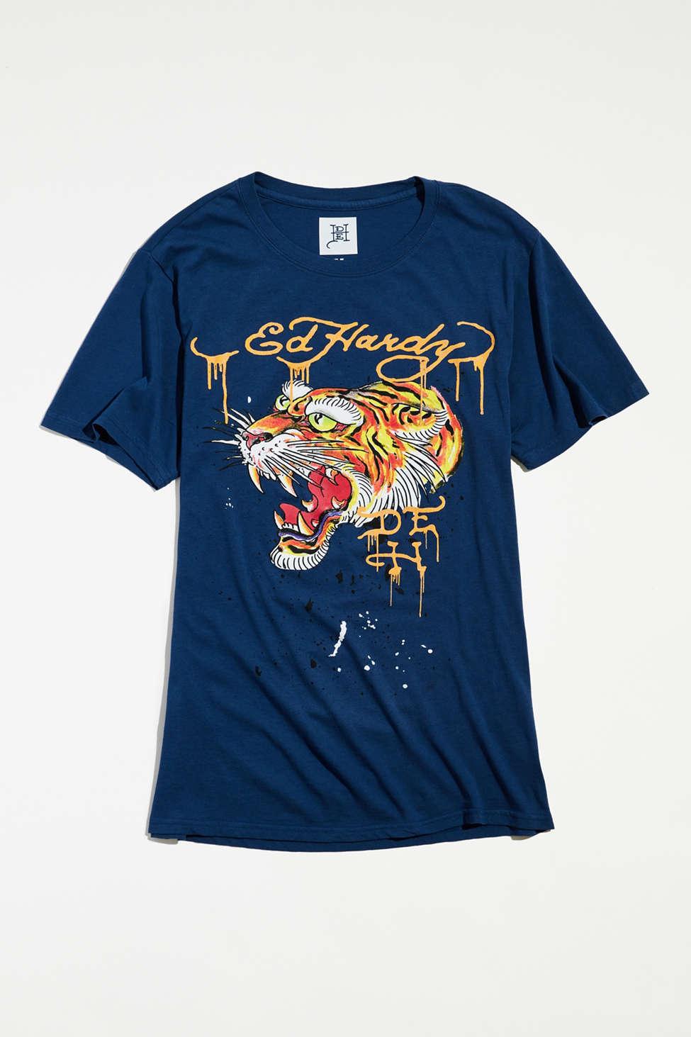 Ed Hardy Screaming Tiger Tee in Blue for Men | Lyst