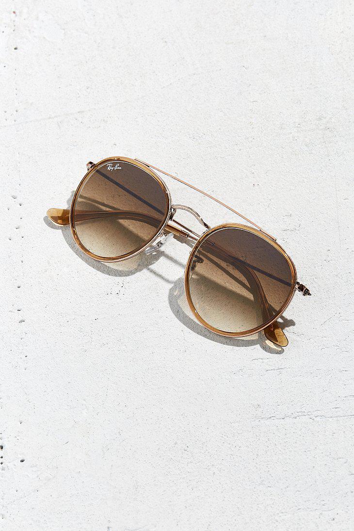 Ray Ban Ray Ban Round Double Bridge Aviator Sunglasses In Brown For Men Lyst