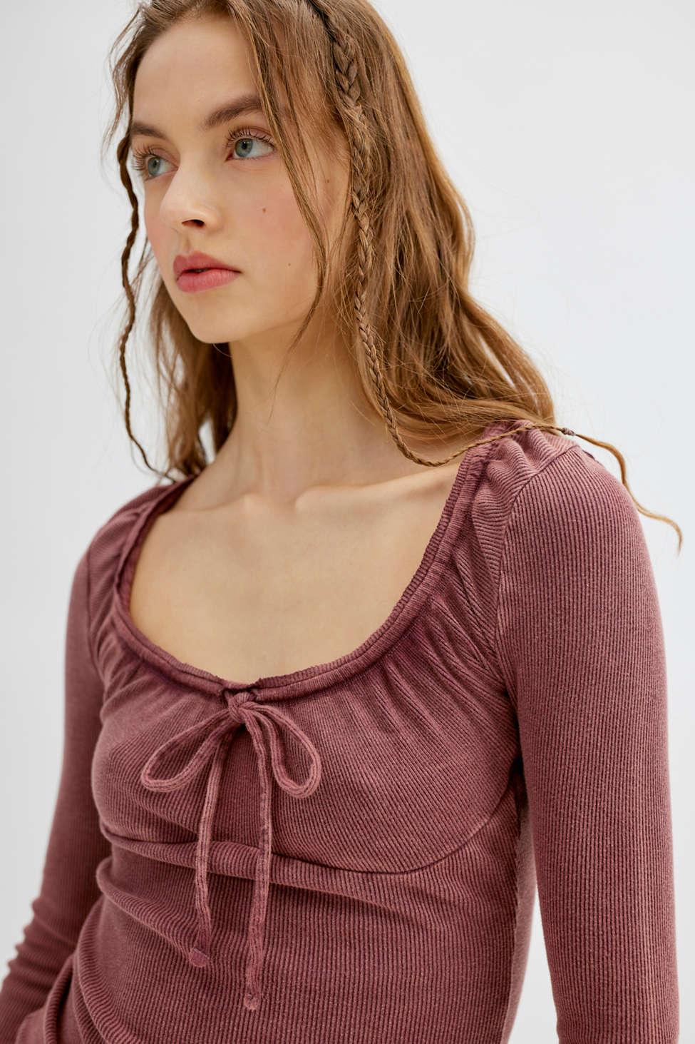 Urban Outfitters Uo Pretty As A Portrait Long Sleeve Top in Red | Lyst