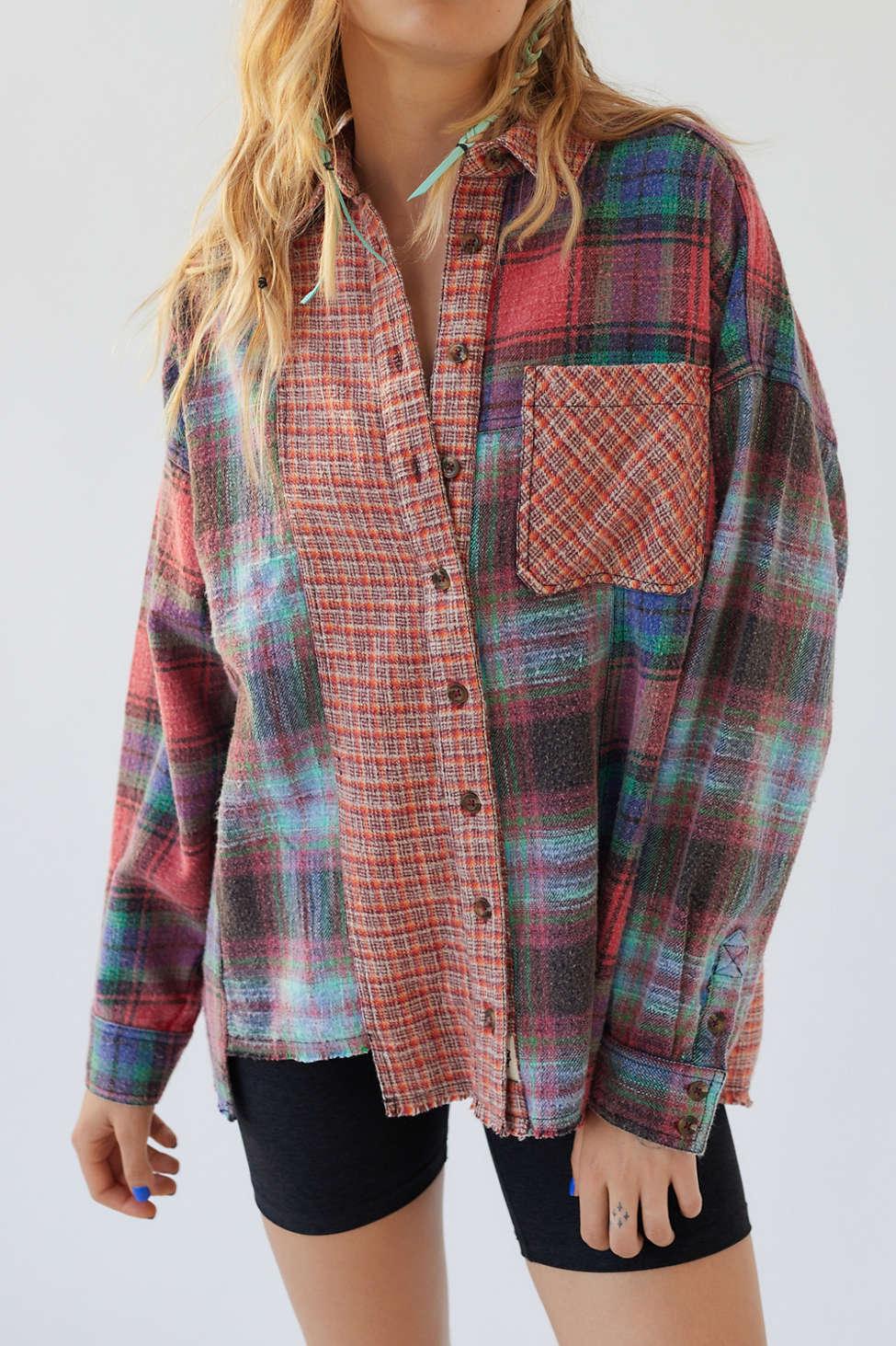 BDG Robbie Flannel Spliced Button-down Shirt in Red | Lyst