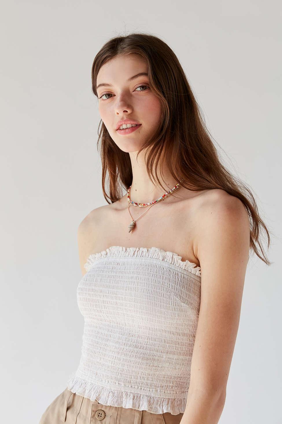 Urban Outfitters Uo Leo Smocked Ruffle Tube Top Lyst