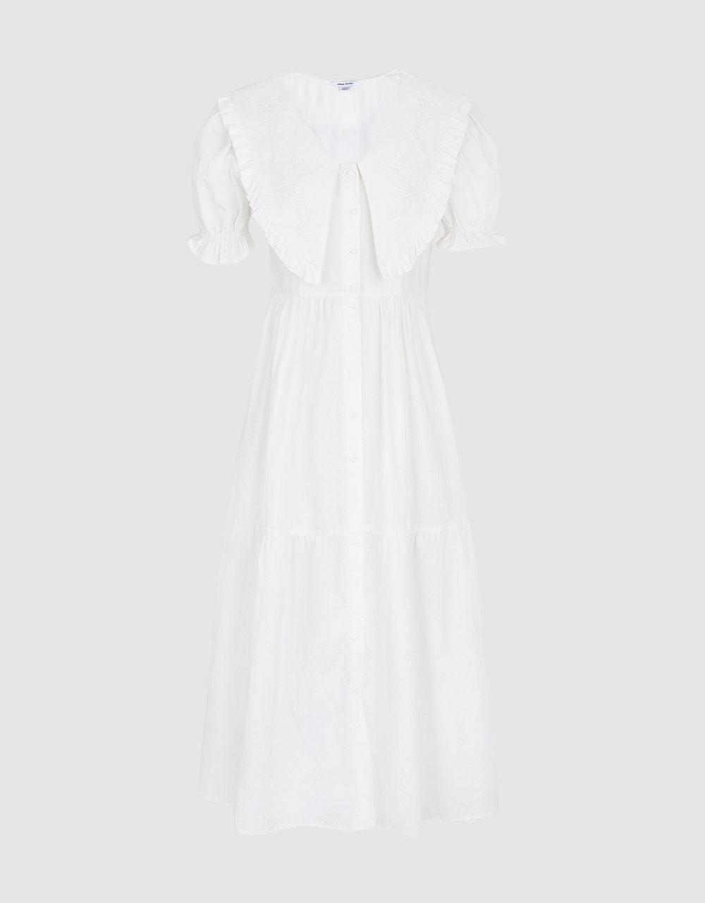 Urban Revivo Statement Collar Puff Sleeve Midi Denim Dress In White Lyst