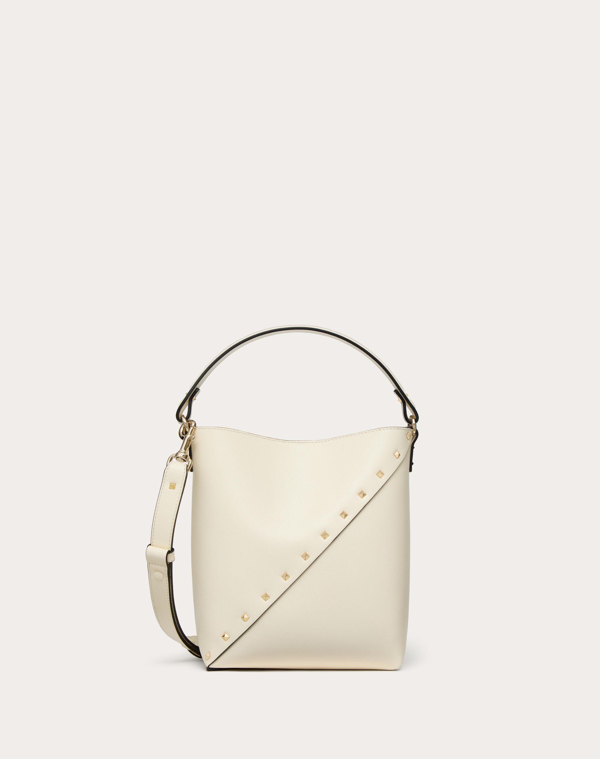 Valentino Garavani Rockstud Wispy Calfskin Bucket Bag in Natural | Lyst