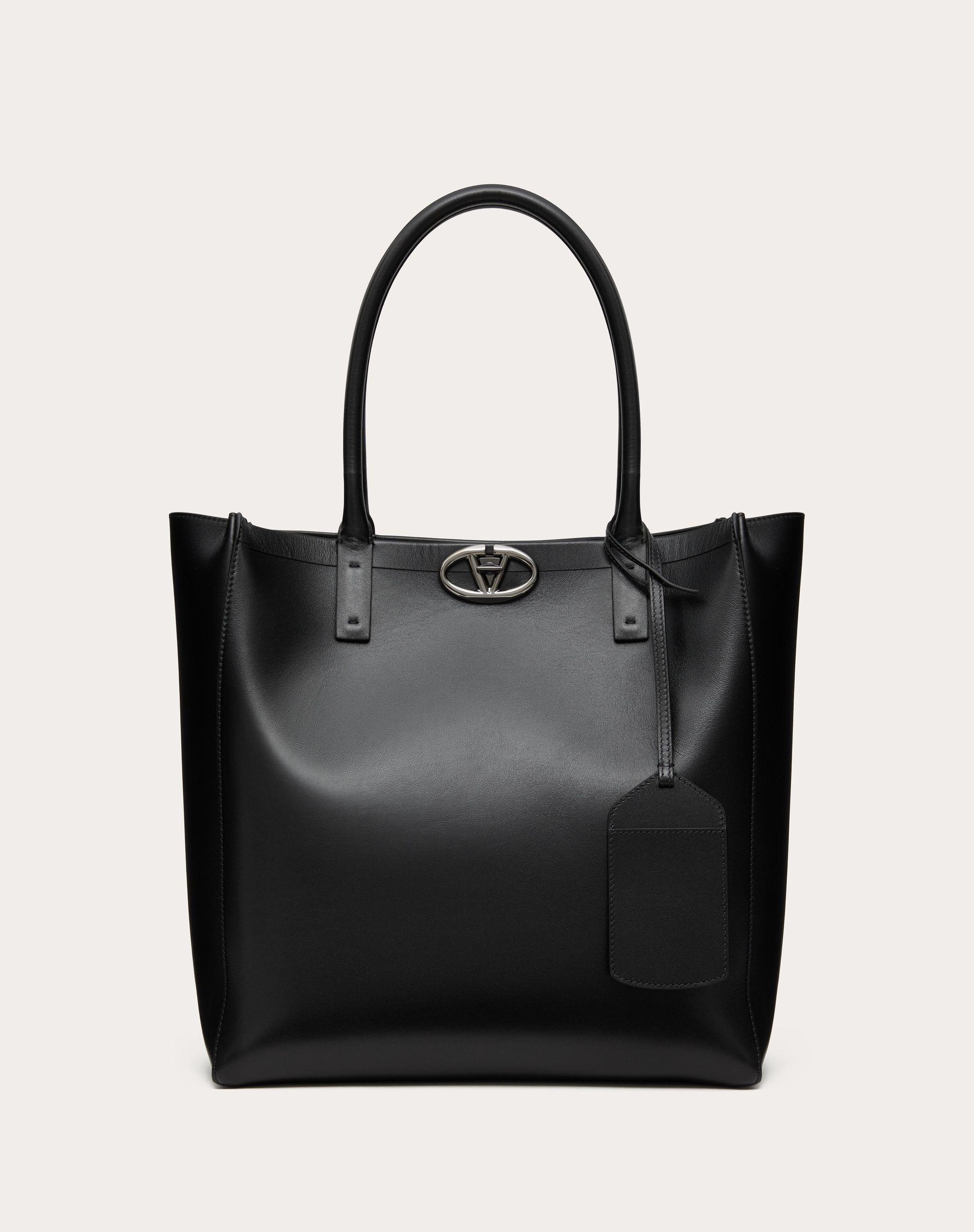 Valentino Garavani Vlogo Locker Medium Leather Shopping Bag in Black ...