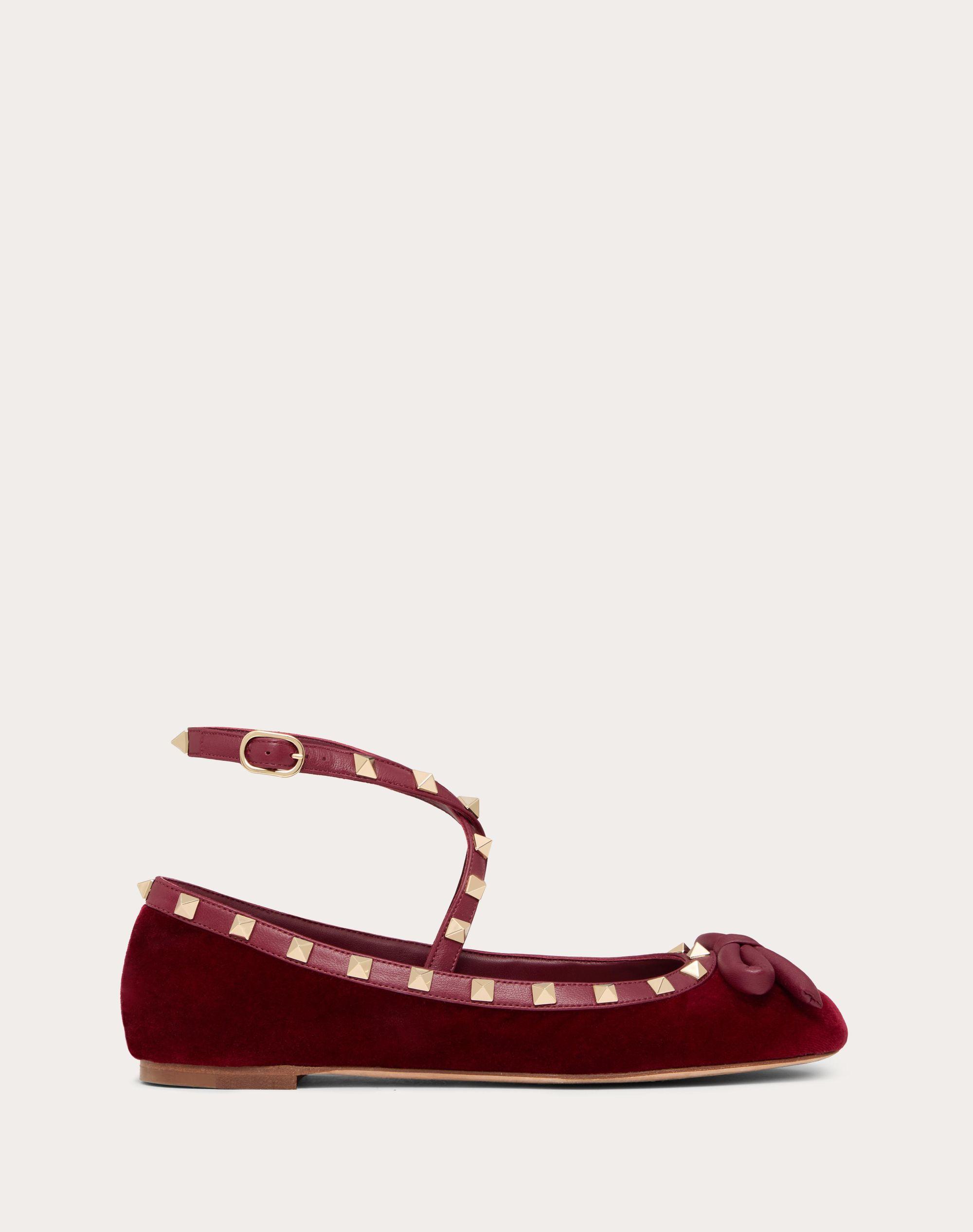 Valentino Garavani Rockstud Velvet Ballerina in Red | Lyst