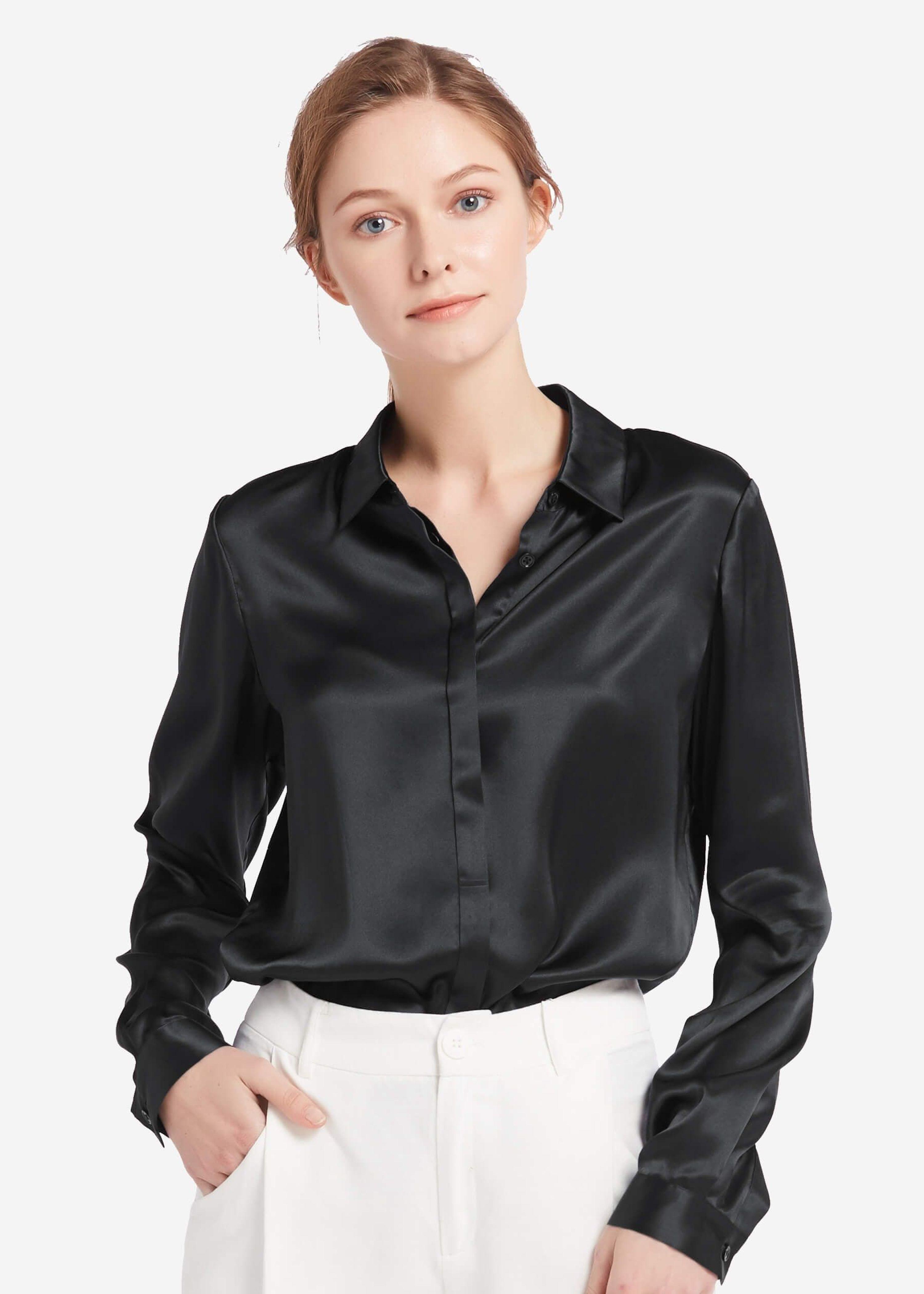 LILYSILK Basic Concealed Placket Silk Shirt in Black | Lyst LILYSILK Basic Concealed Placket Silk Shirt in Black | Lyst