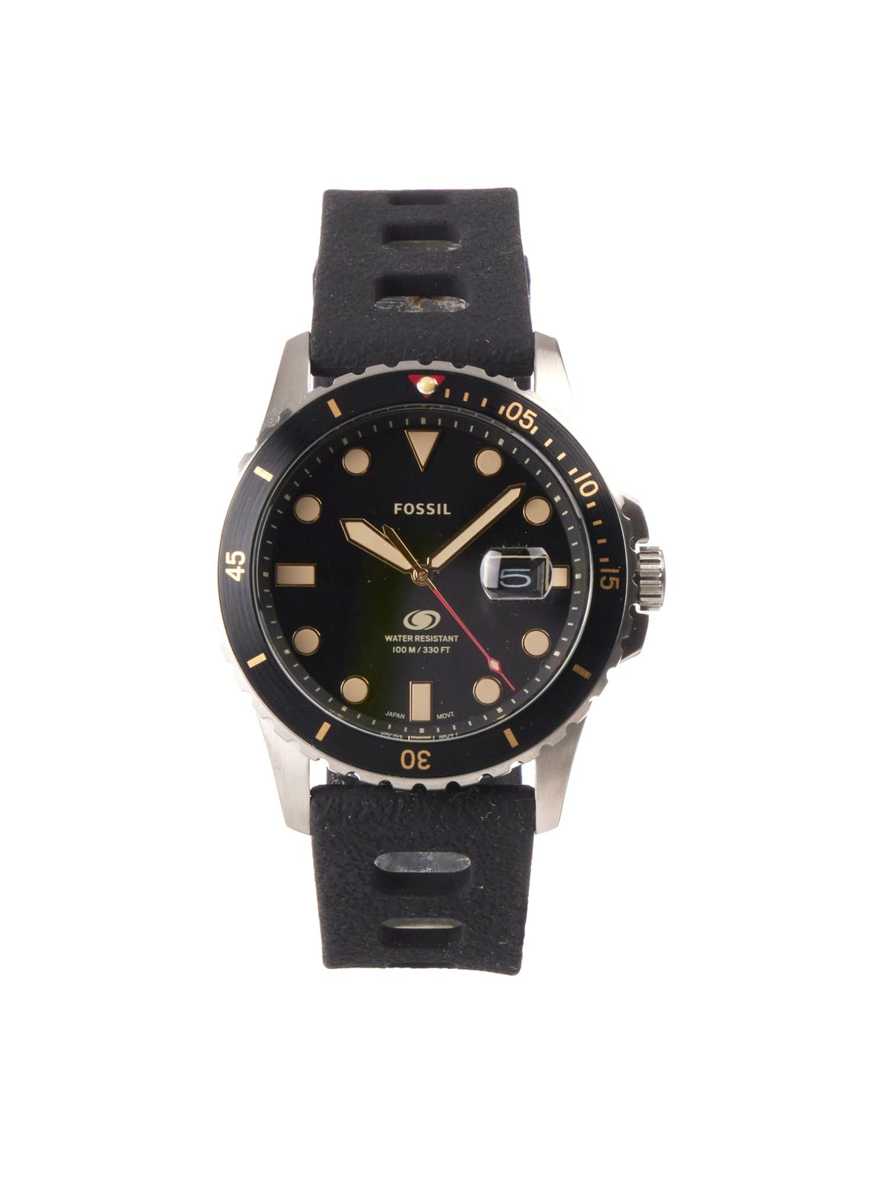 Fossil Fs5947 Black Silicone Quartz Stainless Steel And Three Hand