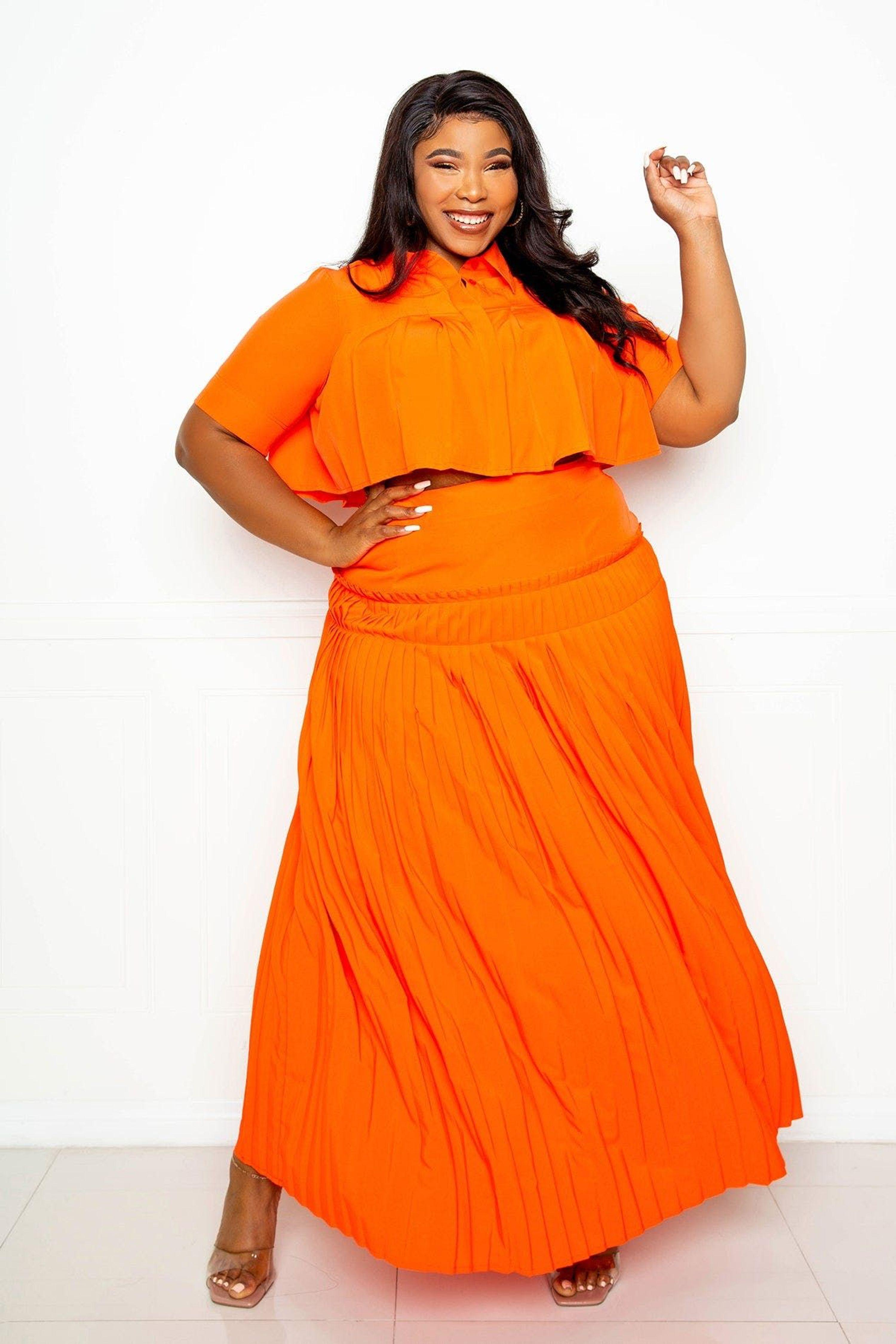 Buxom Couture Pleated Cropped Top And Skirt Set In Orange Lyst