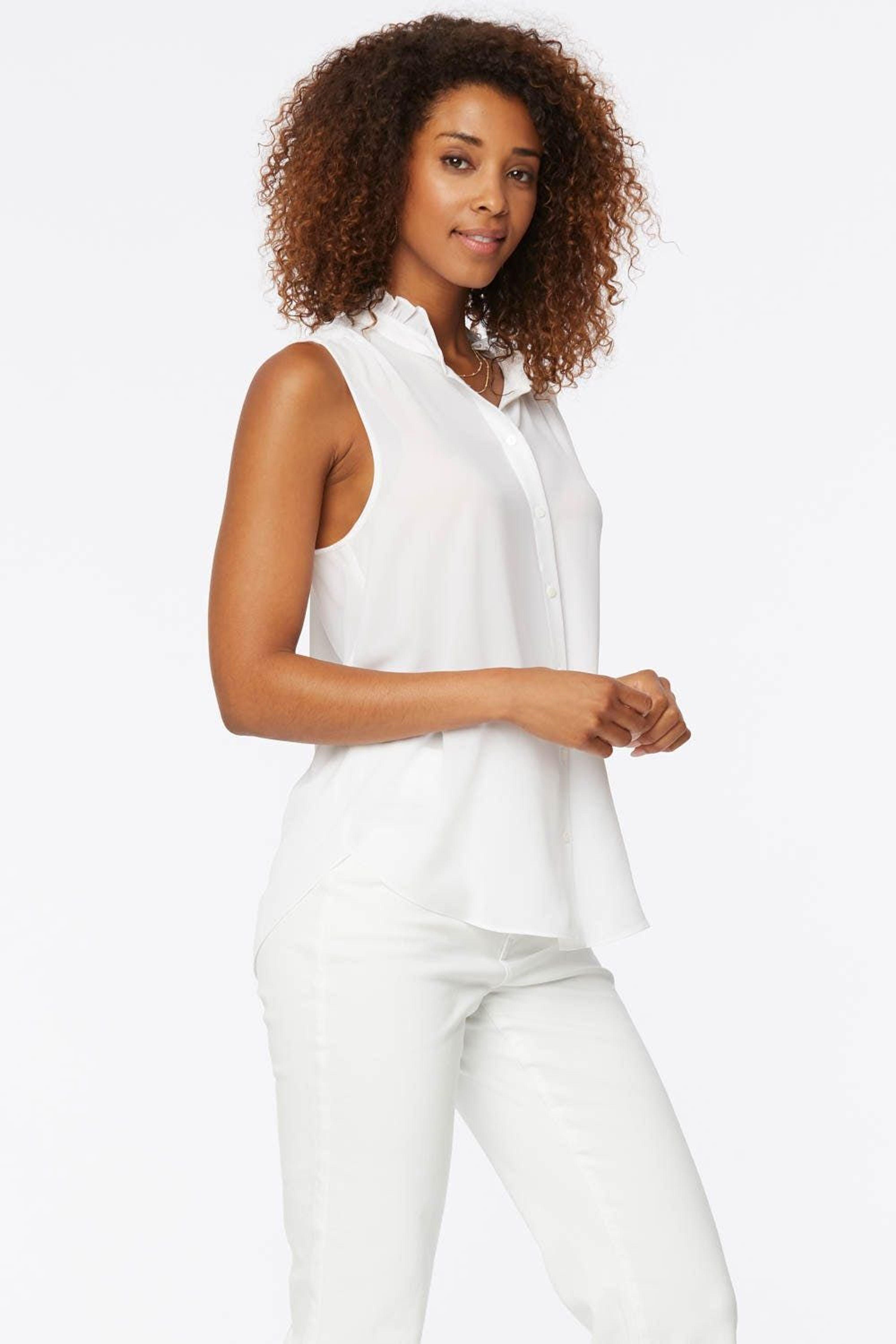 White Sleeveless Ruffle Blouse