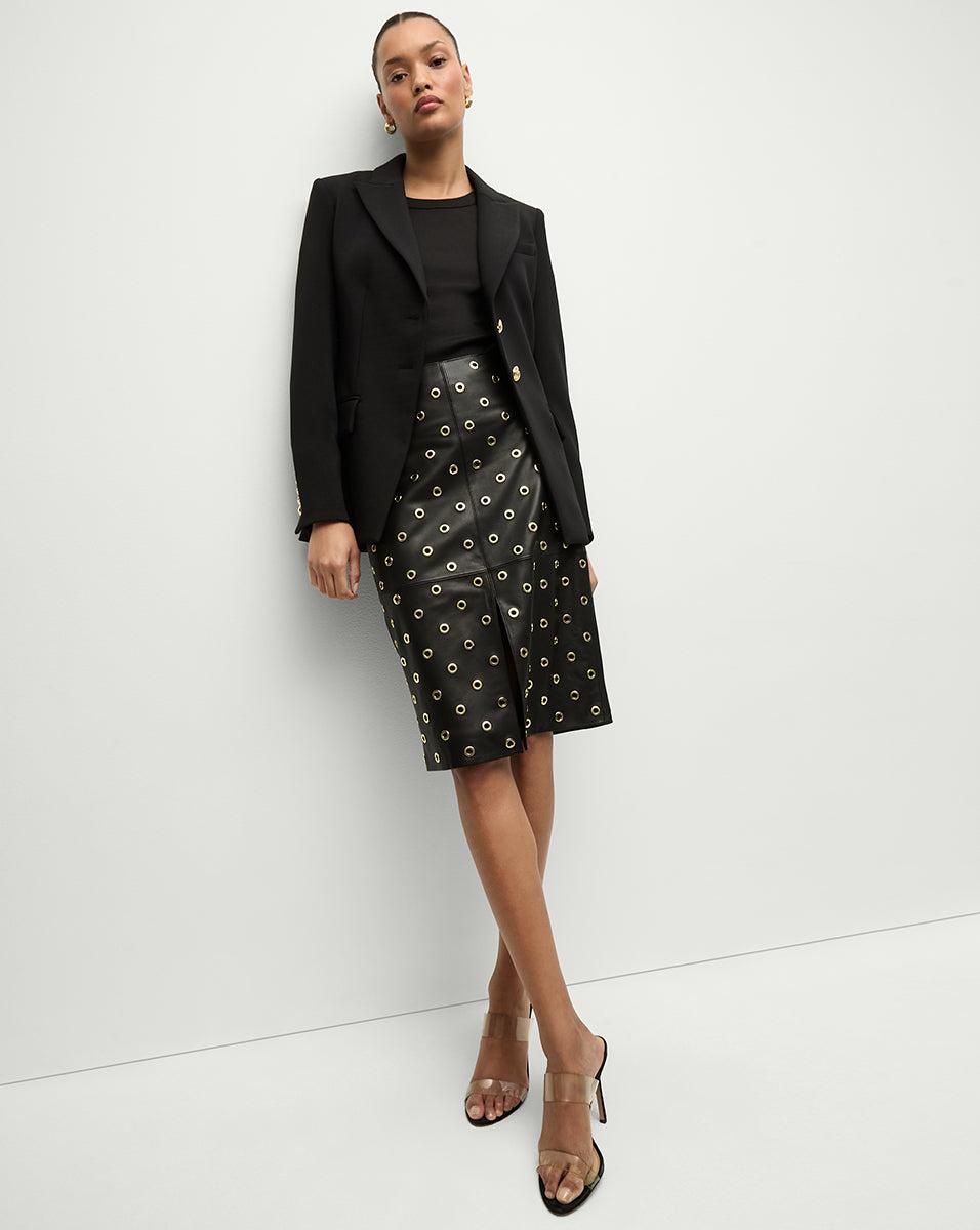 Veronica Beard Anderson Leather Grommet Skirt Black Gold | Lyst
