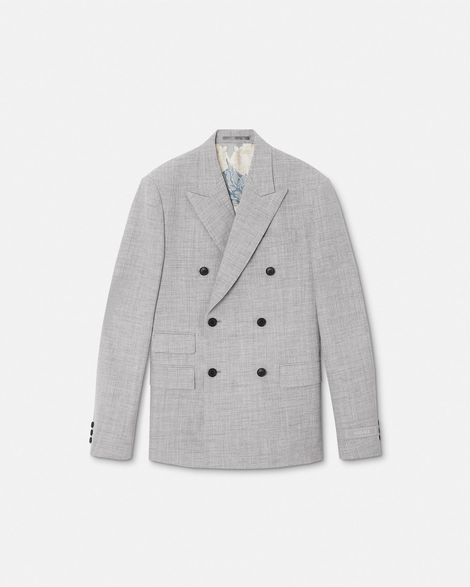 Versace Wool-blend Double-breasted Blazer in Gray for Men | Lyst